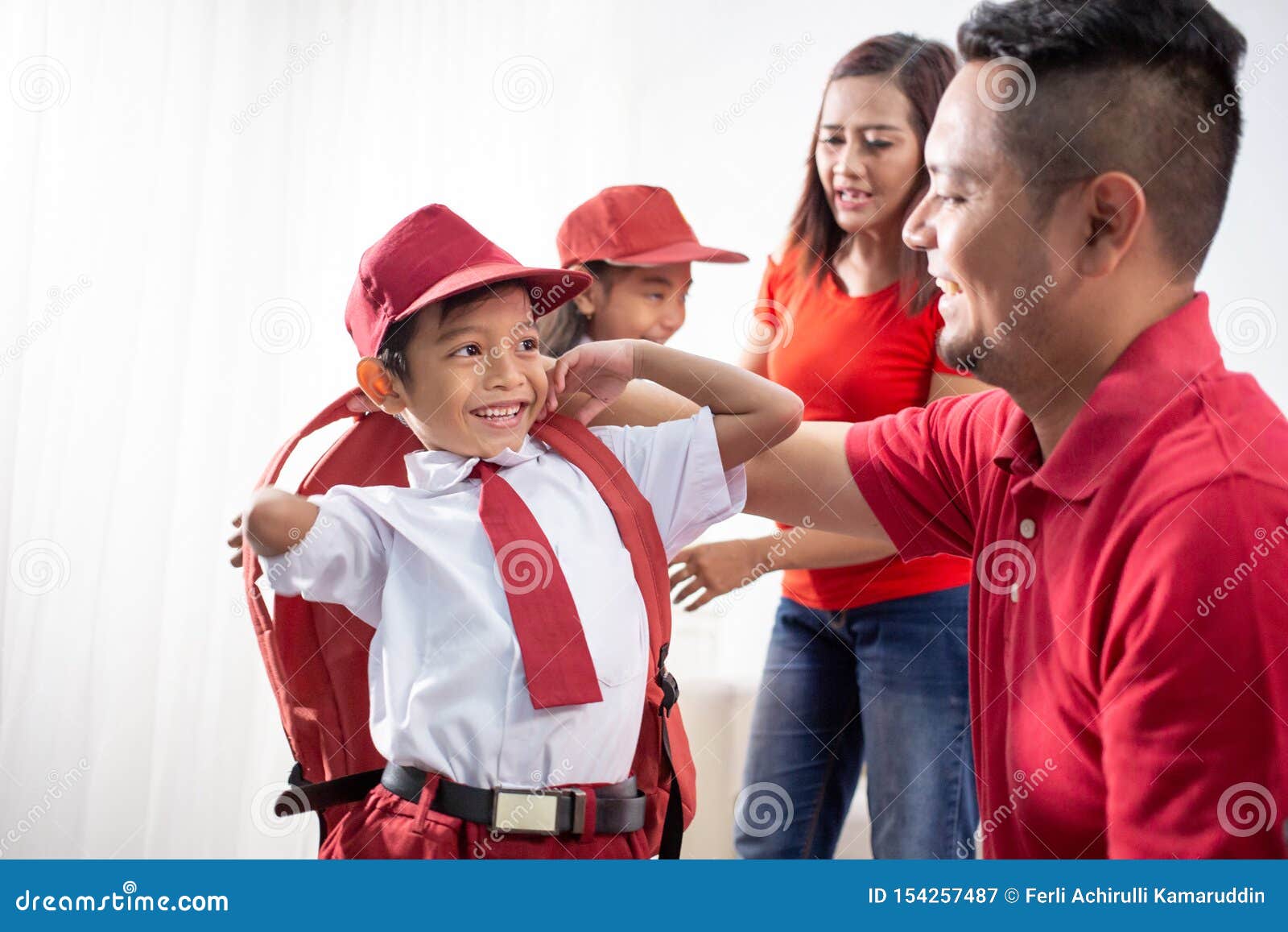 Parent Help Their Children Getting Ready for School Stock Image - Image ...