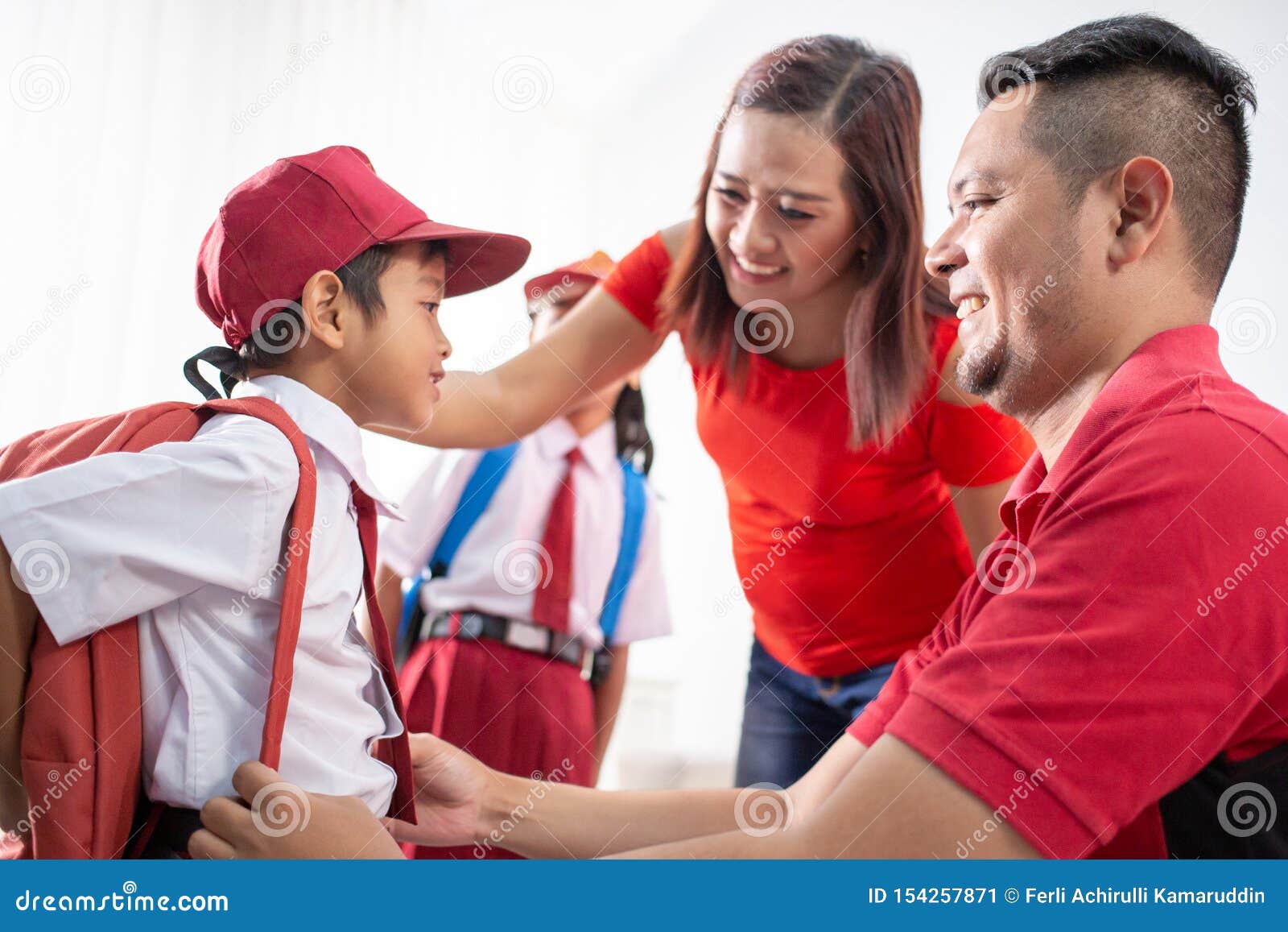 Parent Help Their Children Getting Ready for School Stock Image - Image ...