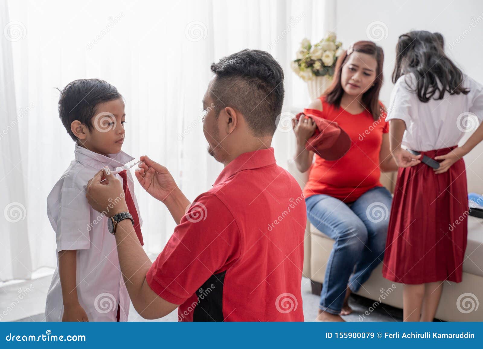 Parent Help Their Children Getting Ready for School Stock Image - Image ...
