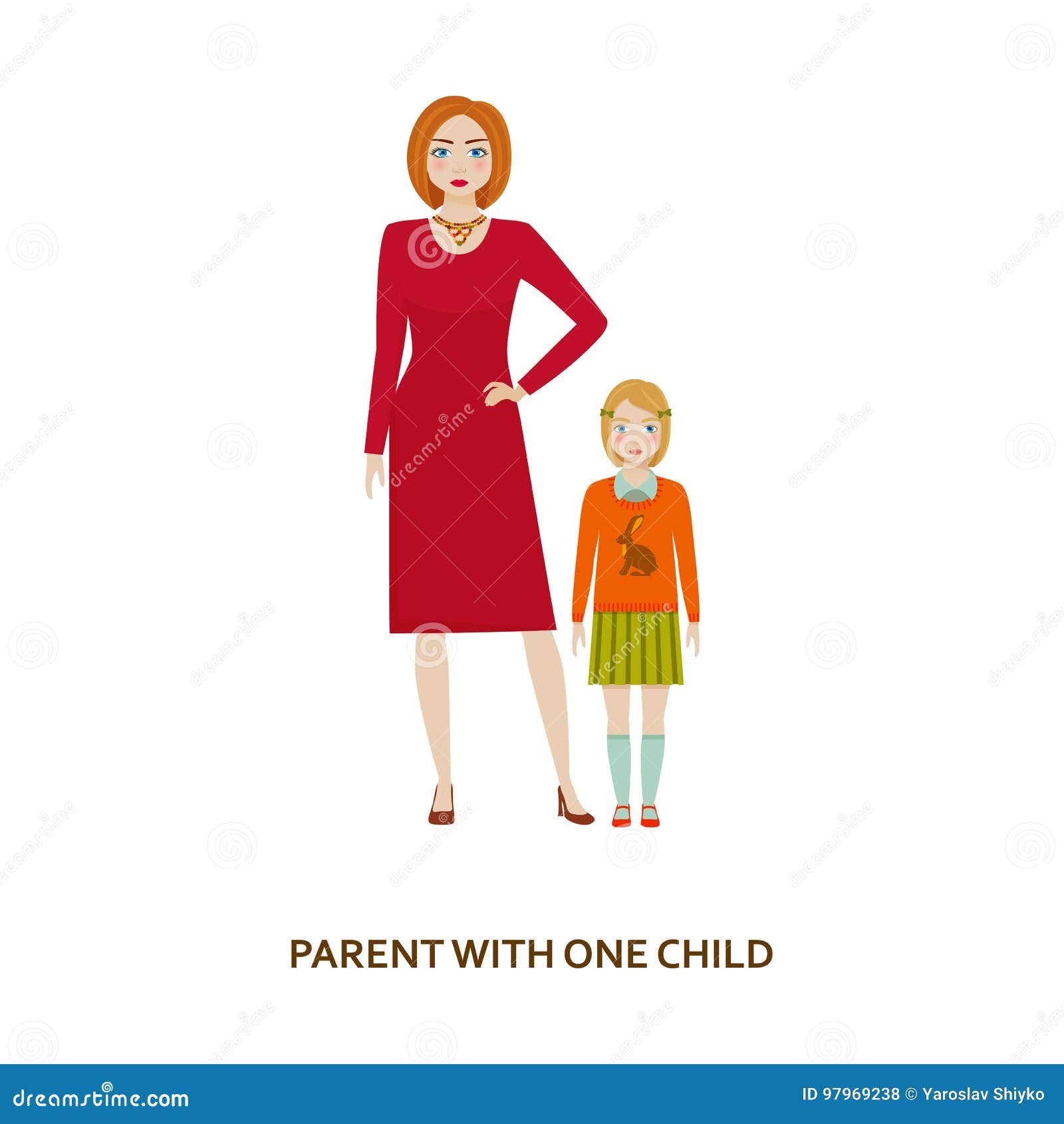 Parent with One Child. Cartoon Illustration Stock Vector - Illustration ...