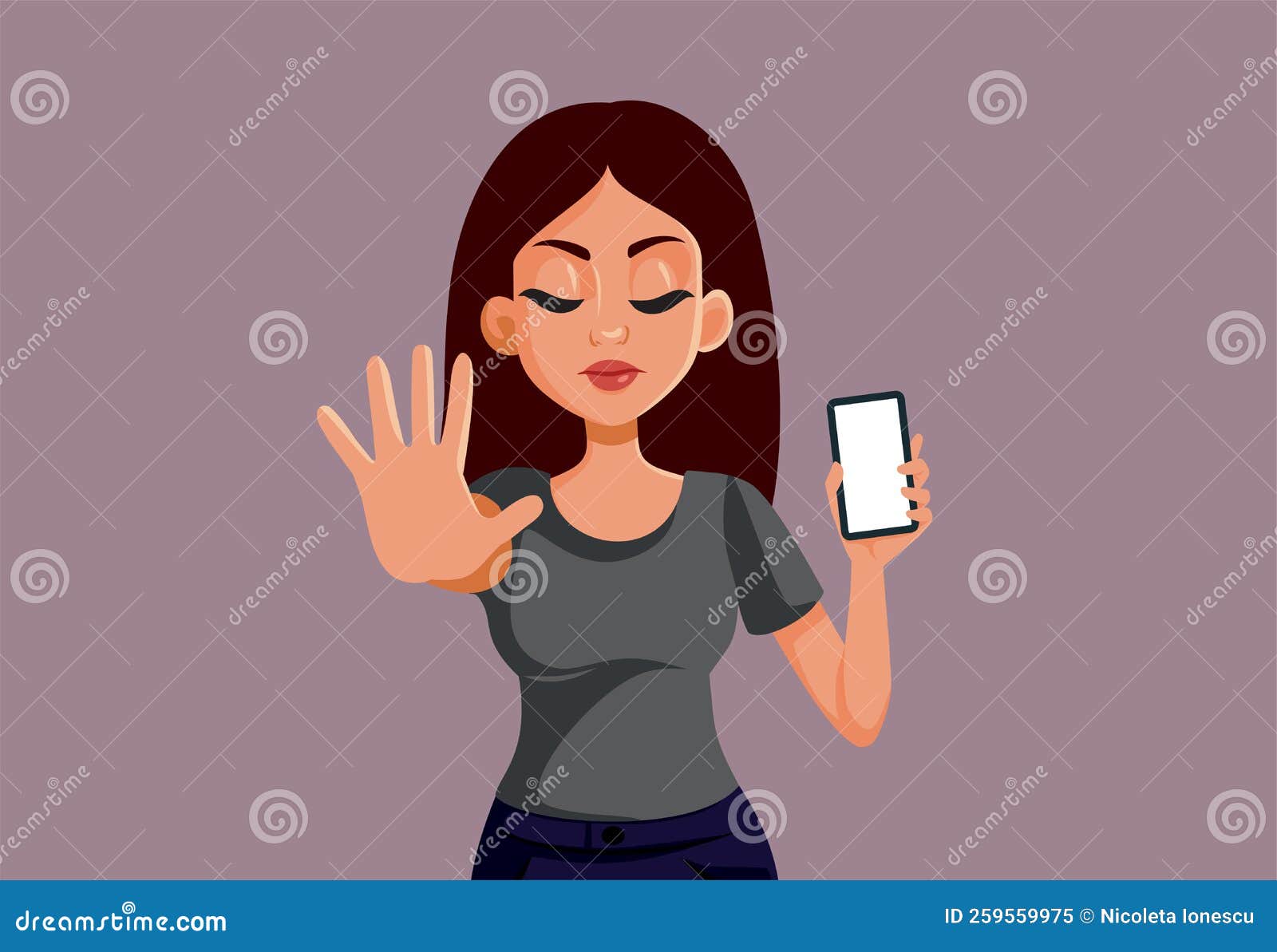 Mother Holding a Smartphone Refusing Screen Time Vector Illustration ...