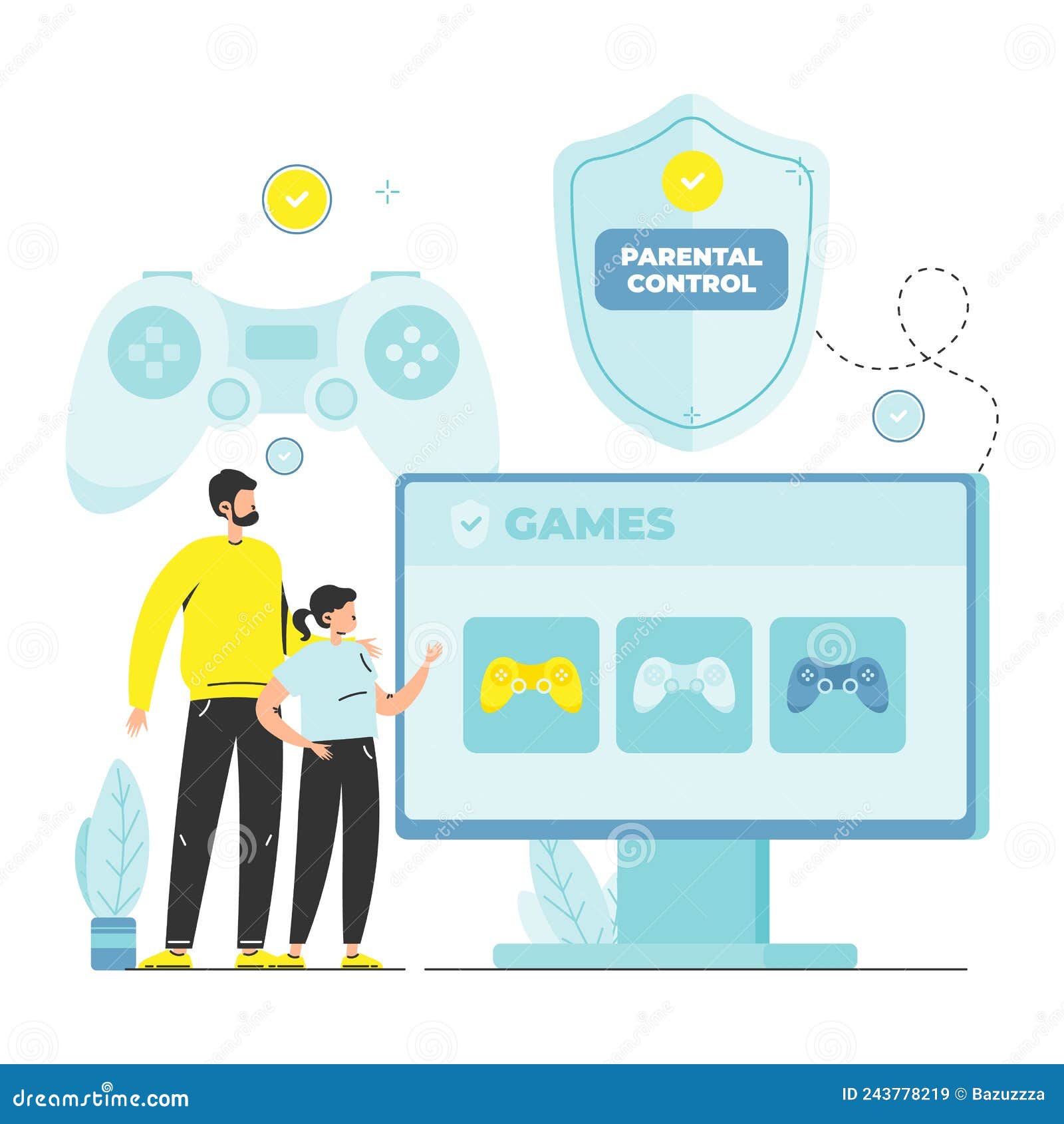 Parental Control for Kids Gaming, Vector Illustration. Stock Vector ...
