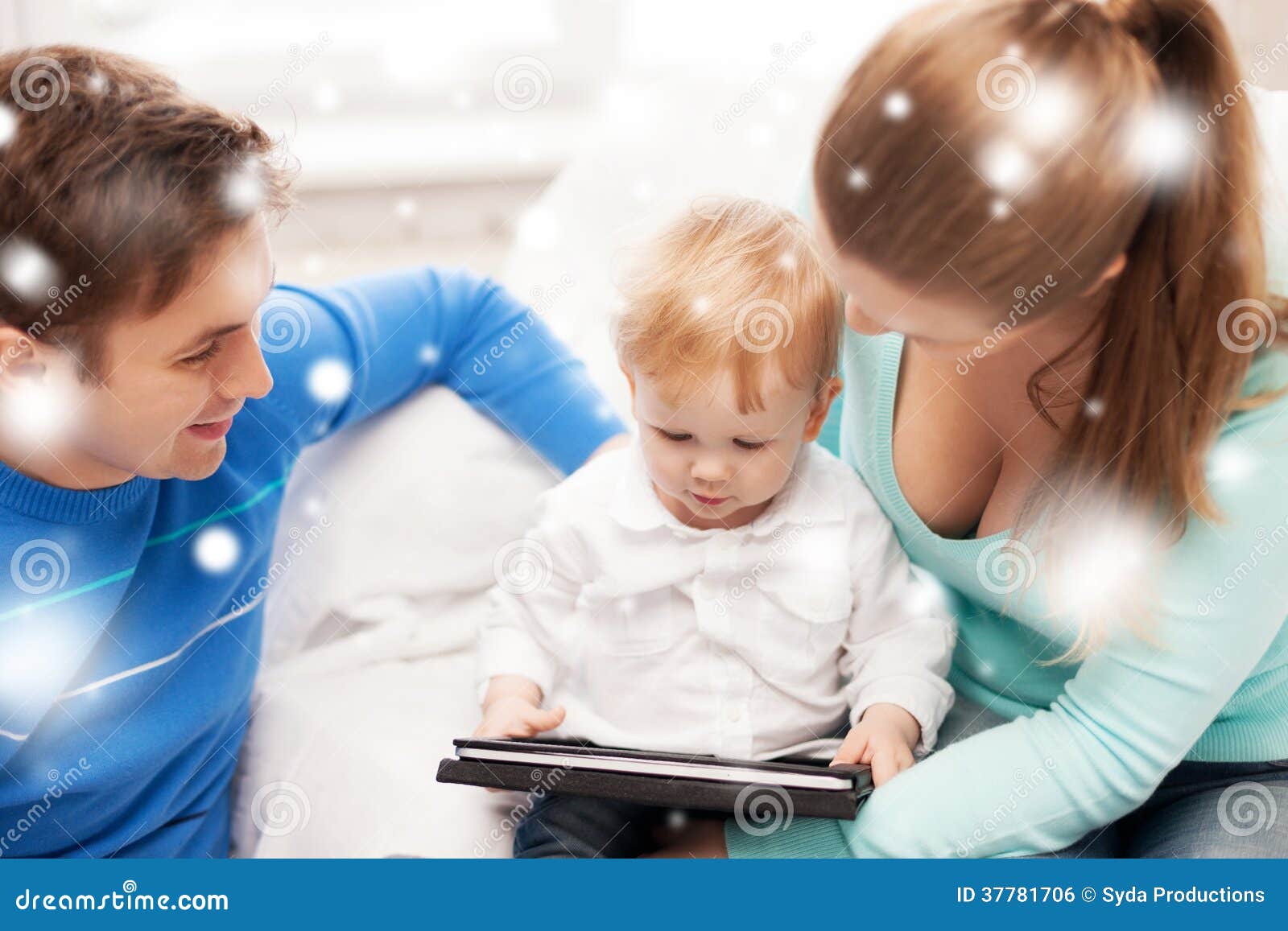 Parents and Adorable Baby with Tablet Pc Stock Photo - Image of father ...