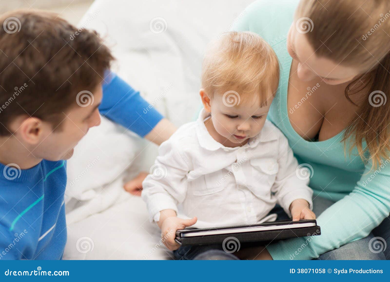 Parents and Adorable Baby with Tablet Pc Stock Photo - Image of ...