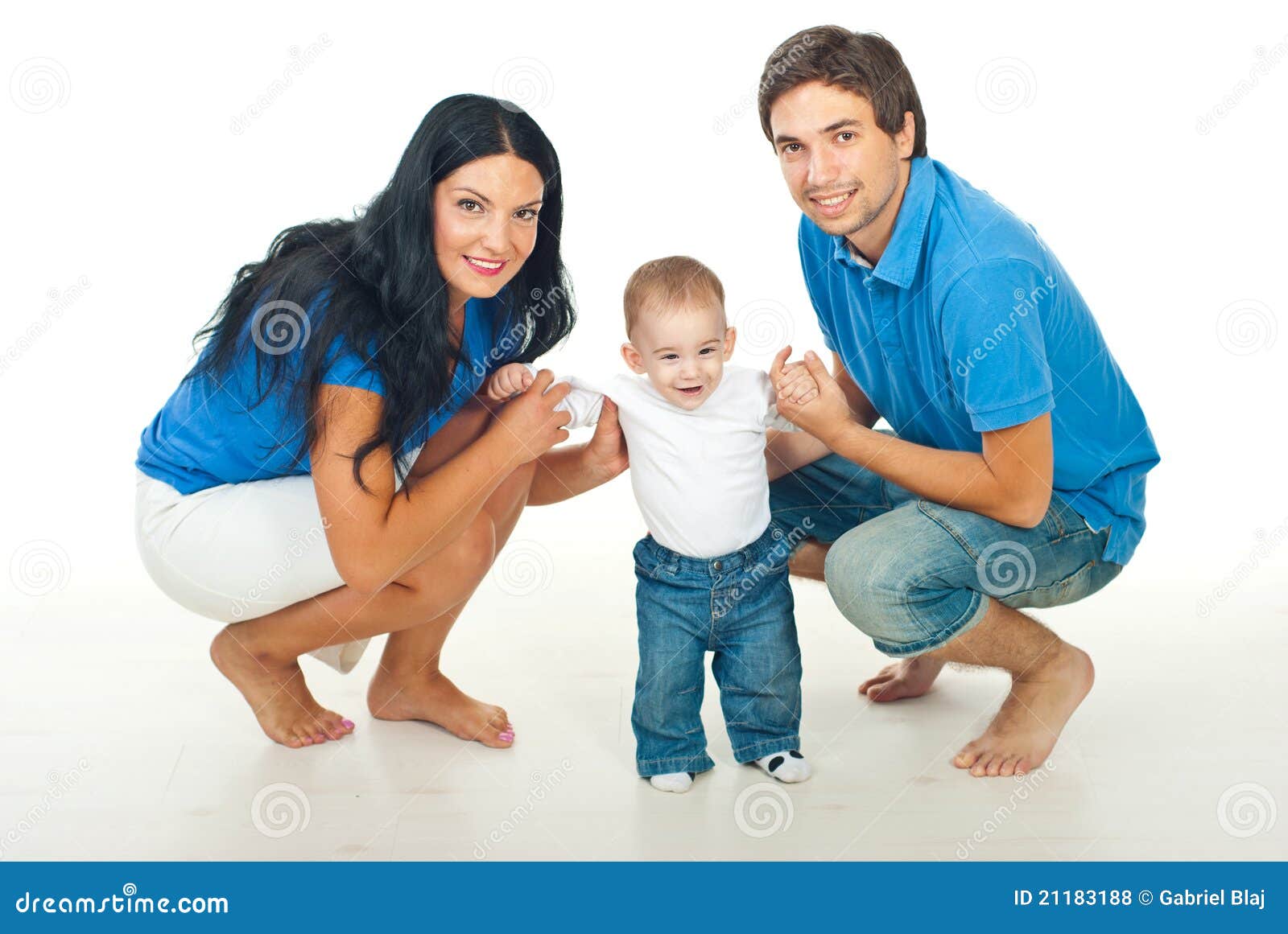 Parents with Baby Making First Steps Stock Photo - Image of group ...