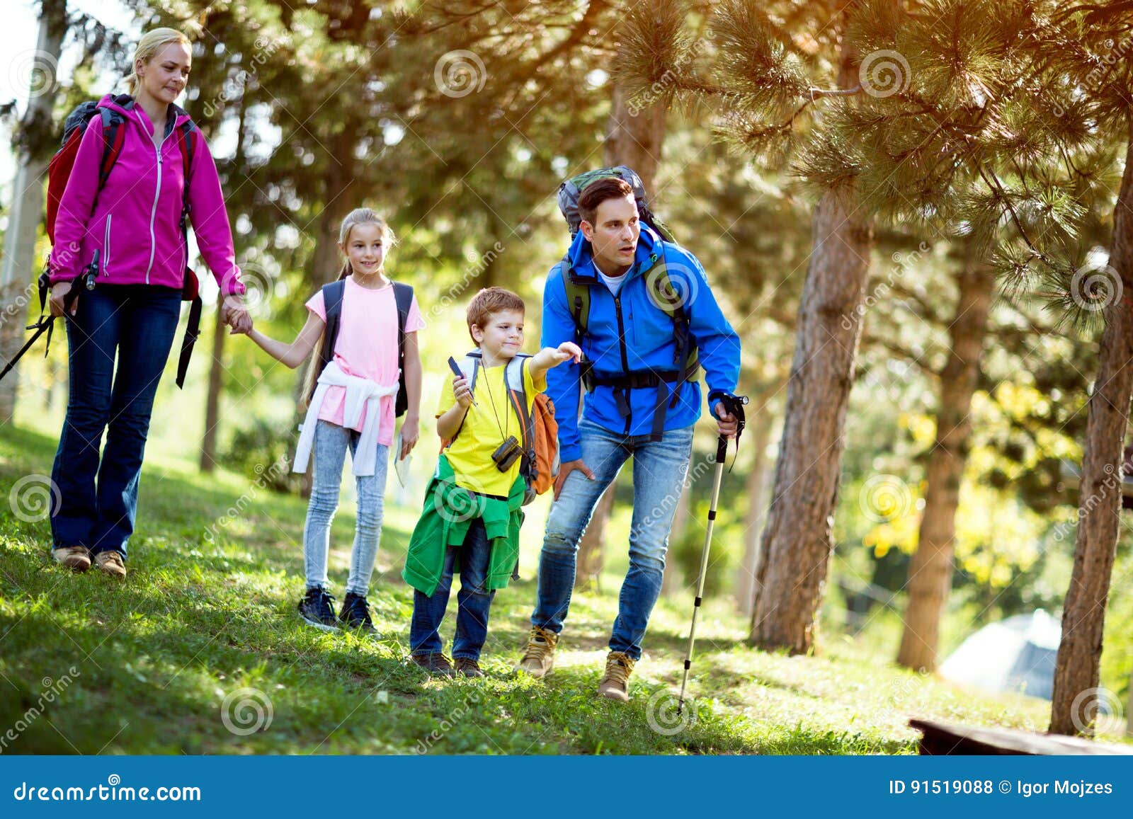 Parents and Child on a Adventure Day Stock Photo - Image of forest ...