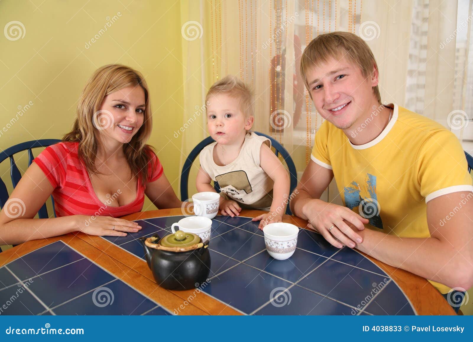 Parents with Child Drink Tea in Room 2 Stock Image - Image of happiness ...