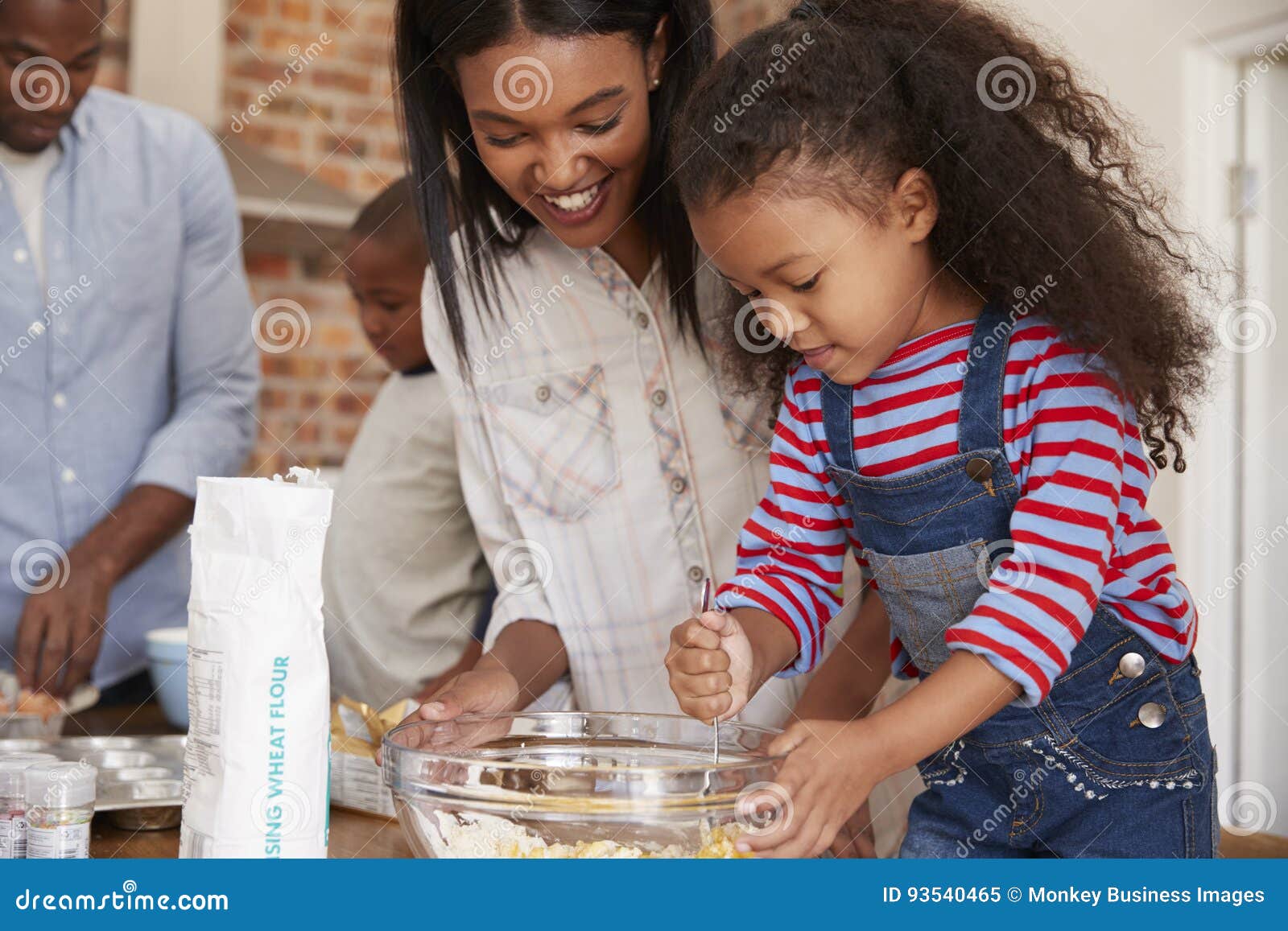 Parents and Children Baking Cakes in Kitchen Together Stock Image ...