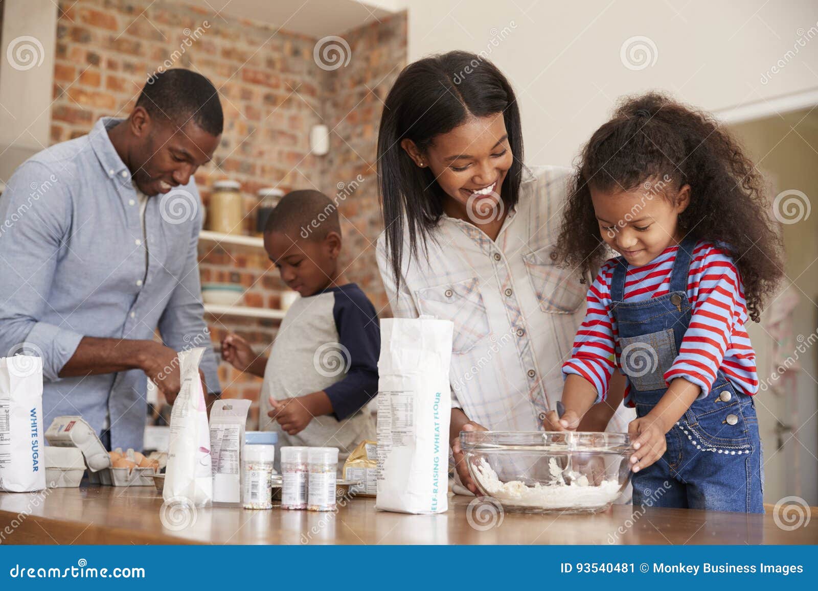 Parents and Children Baking Cakes in Kitchen Together Stock Image ...
