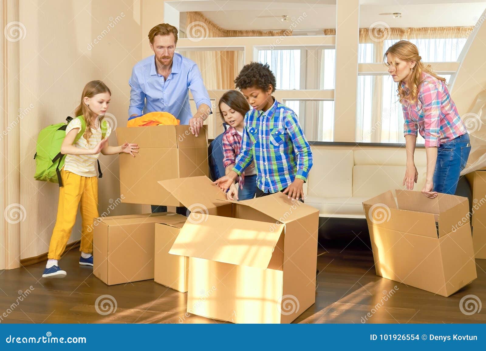 Parents and Children, Relocation. Stock Photo - Image of home, moving ...