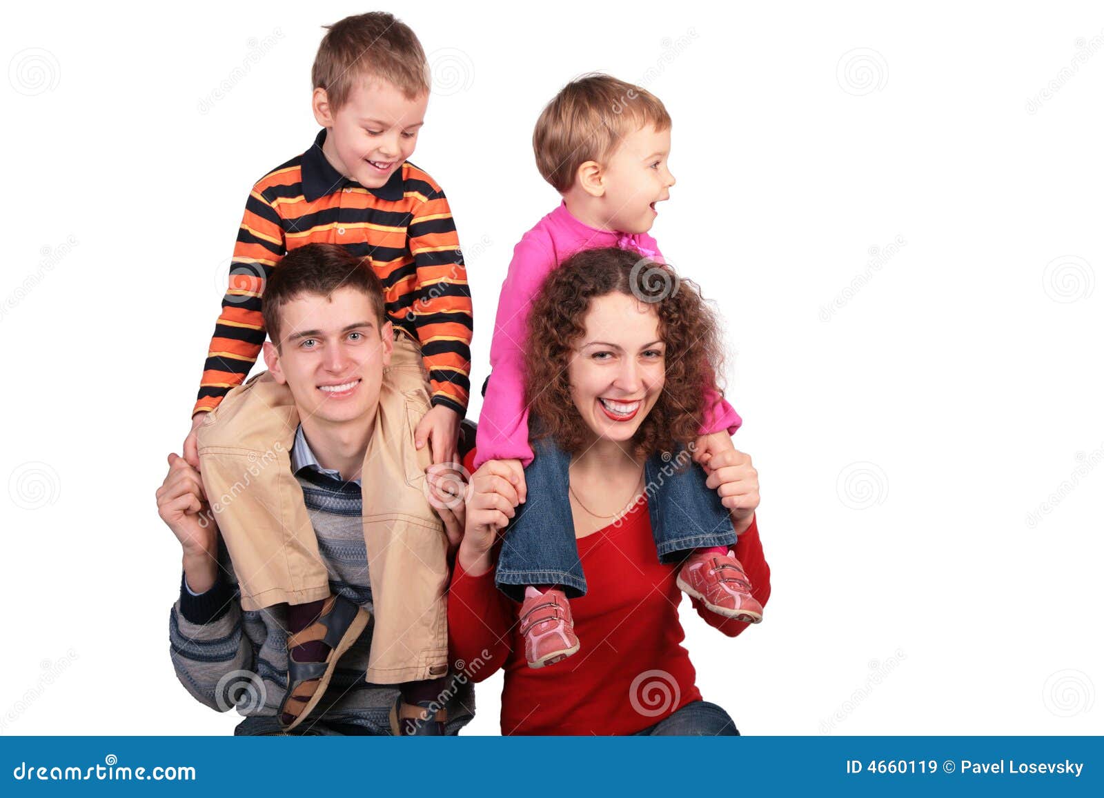 Parents with Children on Shoulders Stock Image - Image of father, hand ...