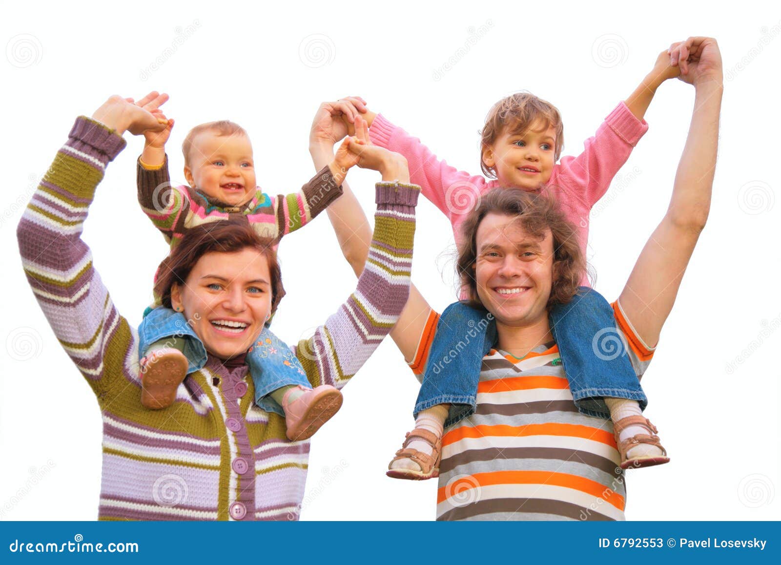 Parents with Children on Shoulders Stock Image - Image of little ...