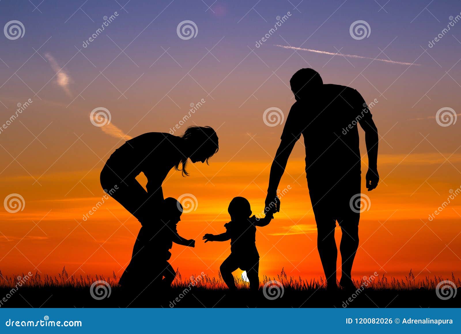 Parents with Children at Sunset Stock Illustration - Illustration of ...