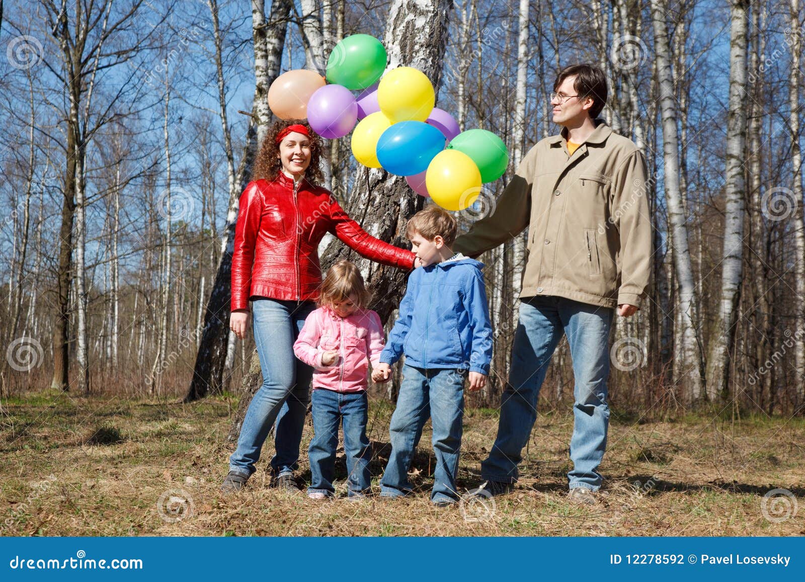 Parents with Children Walk in Park with Balloons Stock Photo - Image of ...