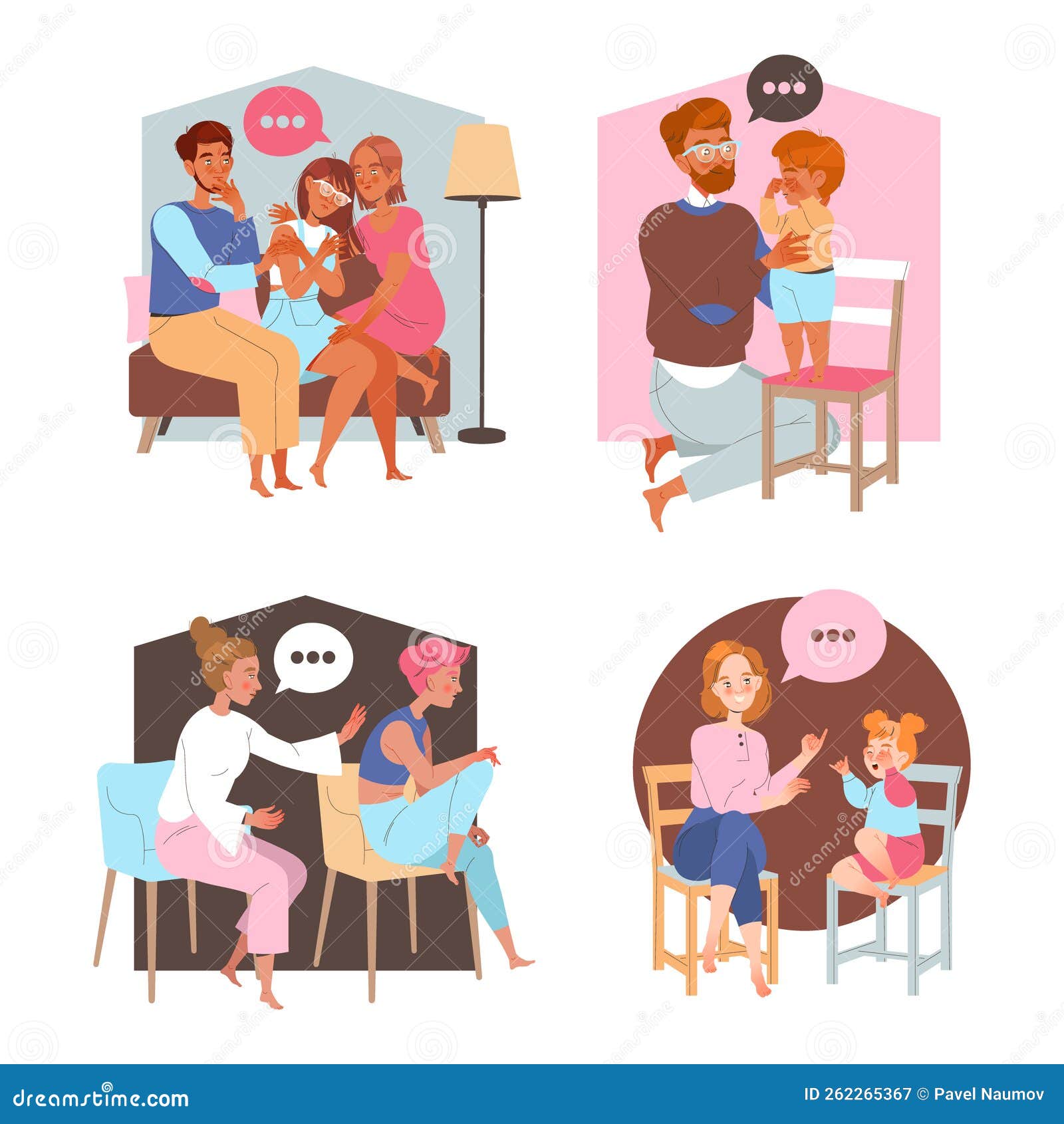 Parents Comforting Child Supporting and Talking of Problem Vector Set ...