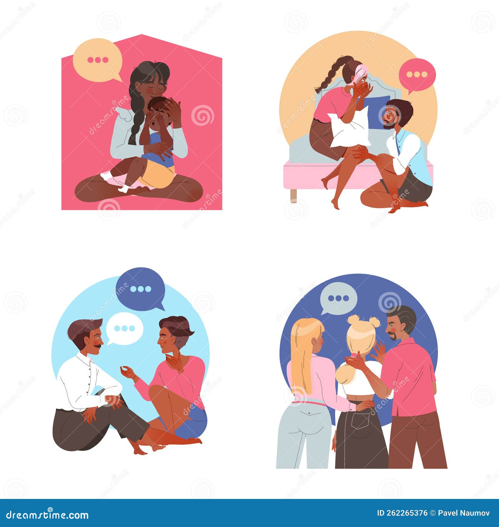 Parents Comforting Child Supporting and Talking of Problem Vector Set ...