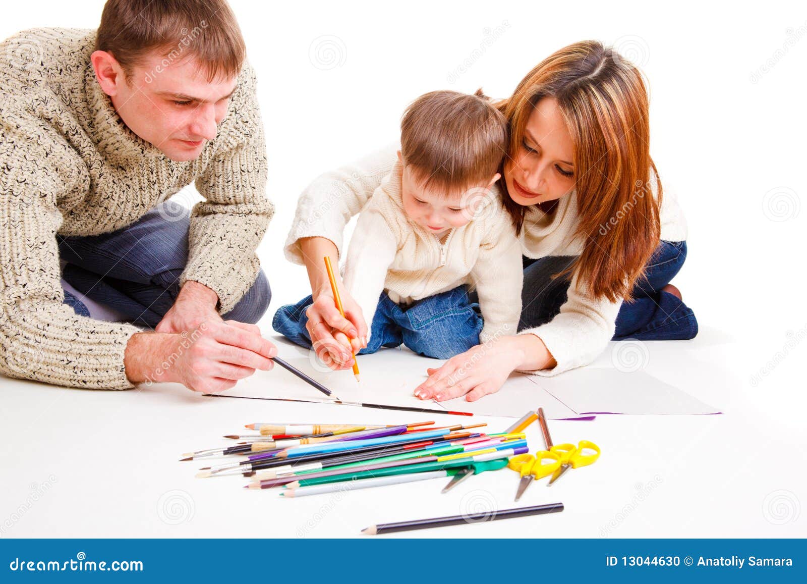 Parents drawing with son stock photo. Image of casual - 13044630