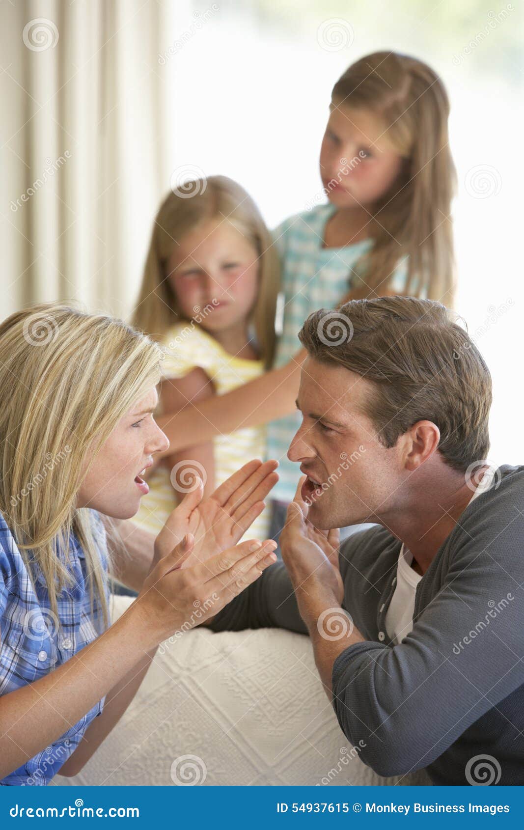 Parents Having Argument at Home in Front of Children Stock Image ...