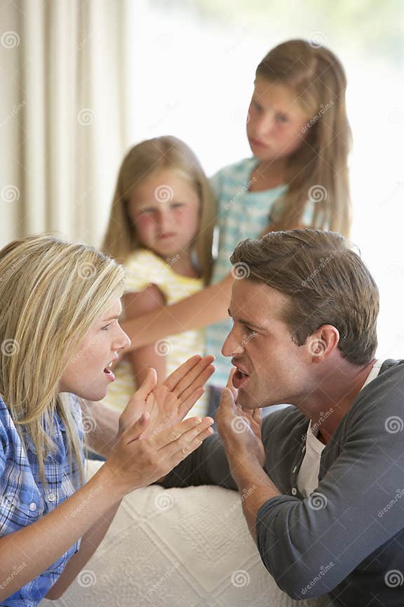 Parents Having Argument at Home in Front of Children Stock Image ...