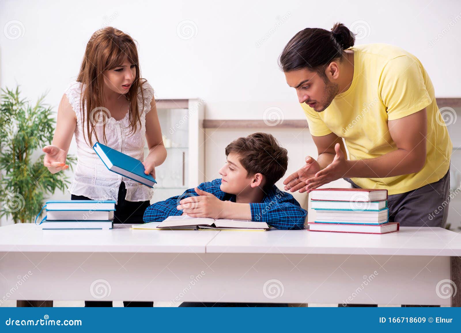 Parents Helping Their Son To Prepare for School Stock Image - Image of ...