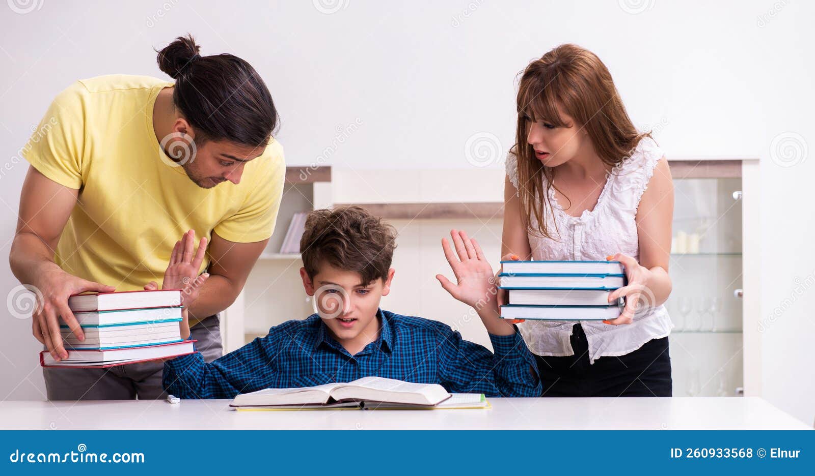Parents Helping Their Son To Prepare for School Stock Photo - Image of ...