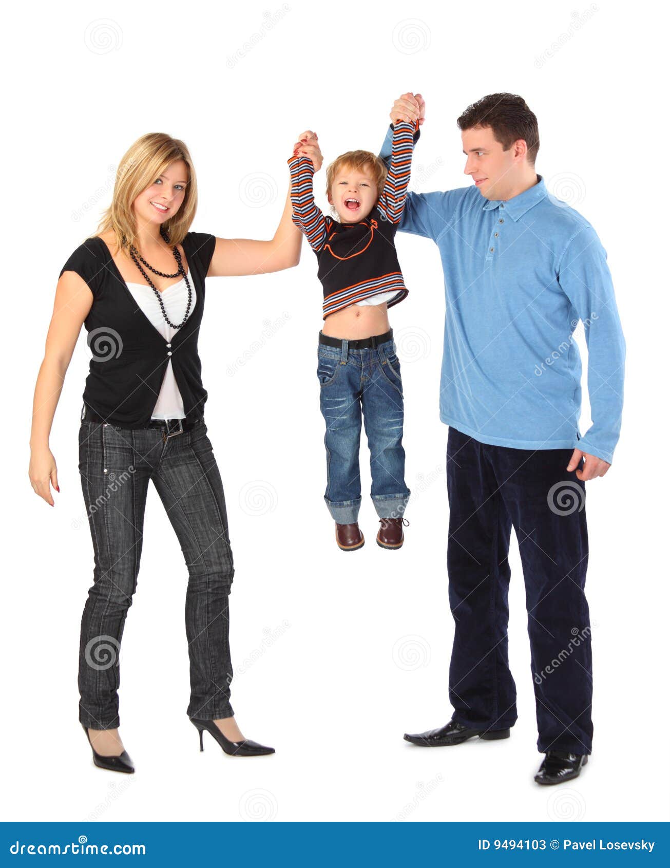 Parents Hold Son for Hands, Full Body Stock Image - Image of hold, male ...