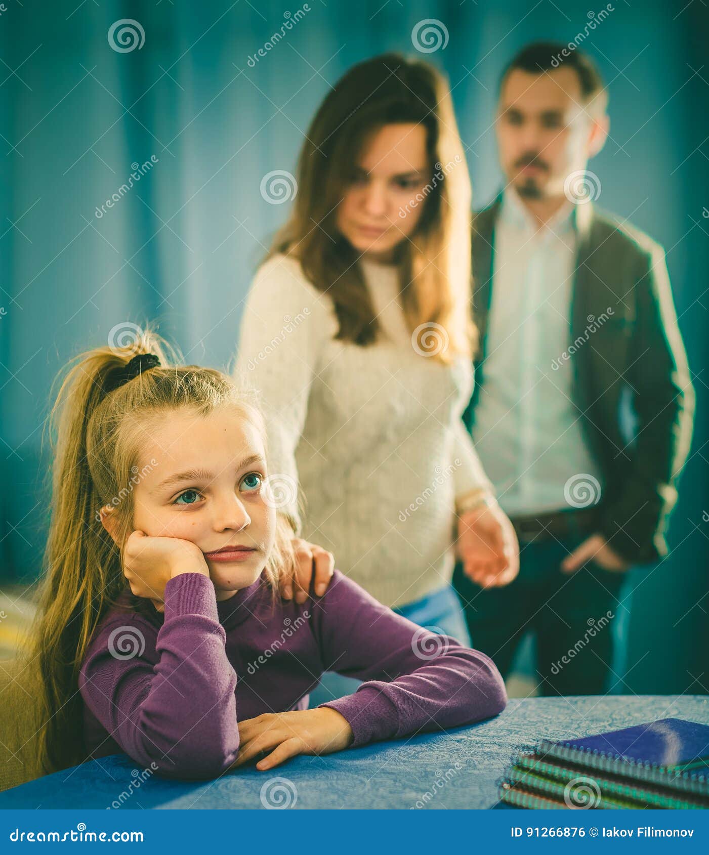 Parents lecturing daughter stock photo. Image of family - 91266876