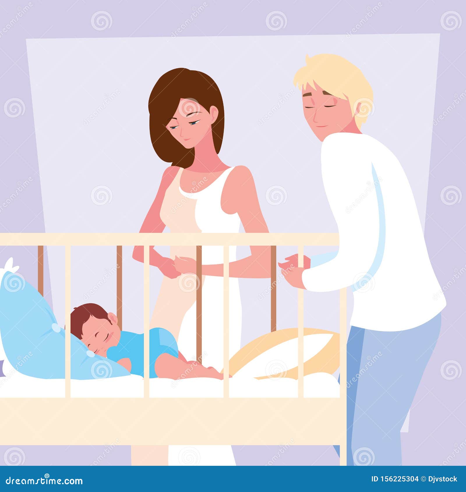 Parents Observing of Baby Boy Sleeping Stock Illustration ...