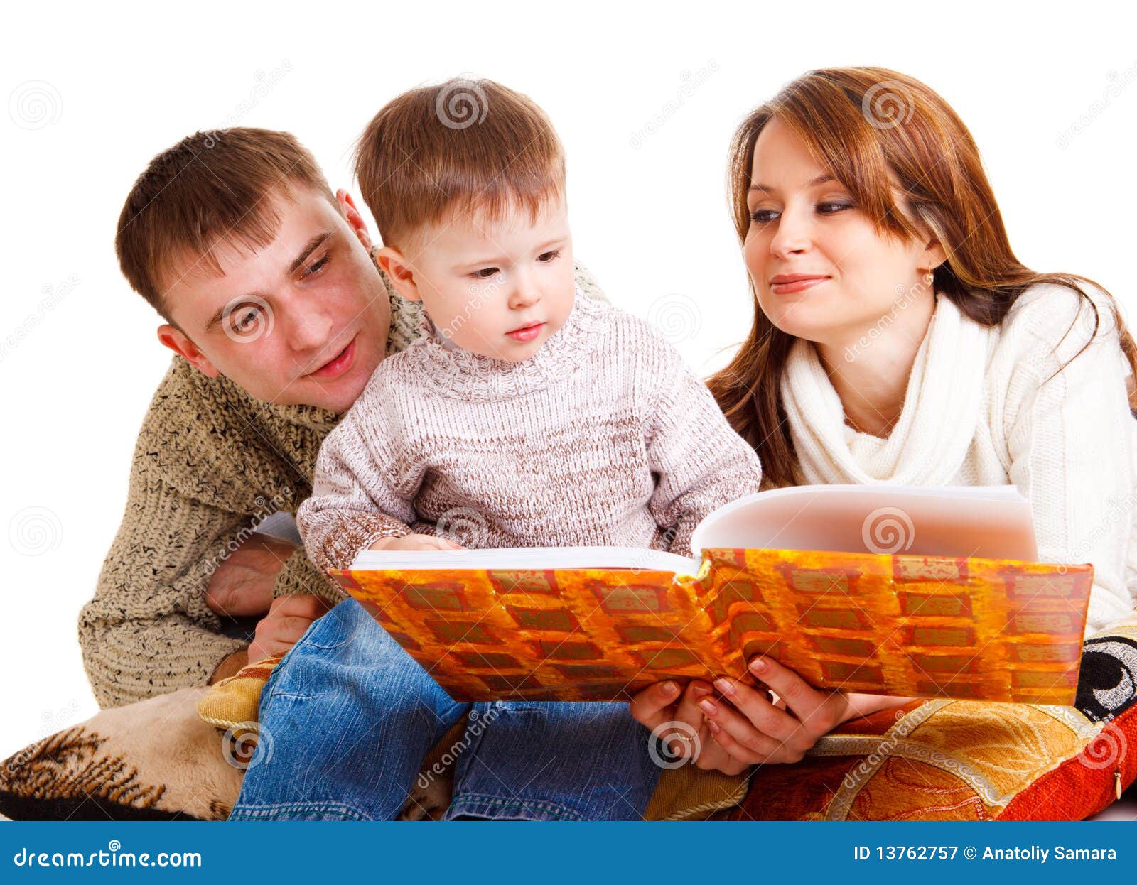 Parents Reading To Their Kid Stock Image - Image of beautiful, little ...