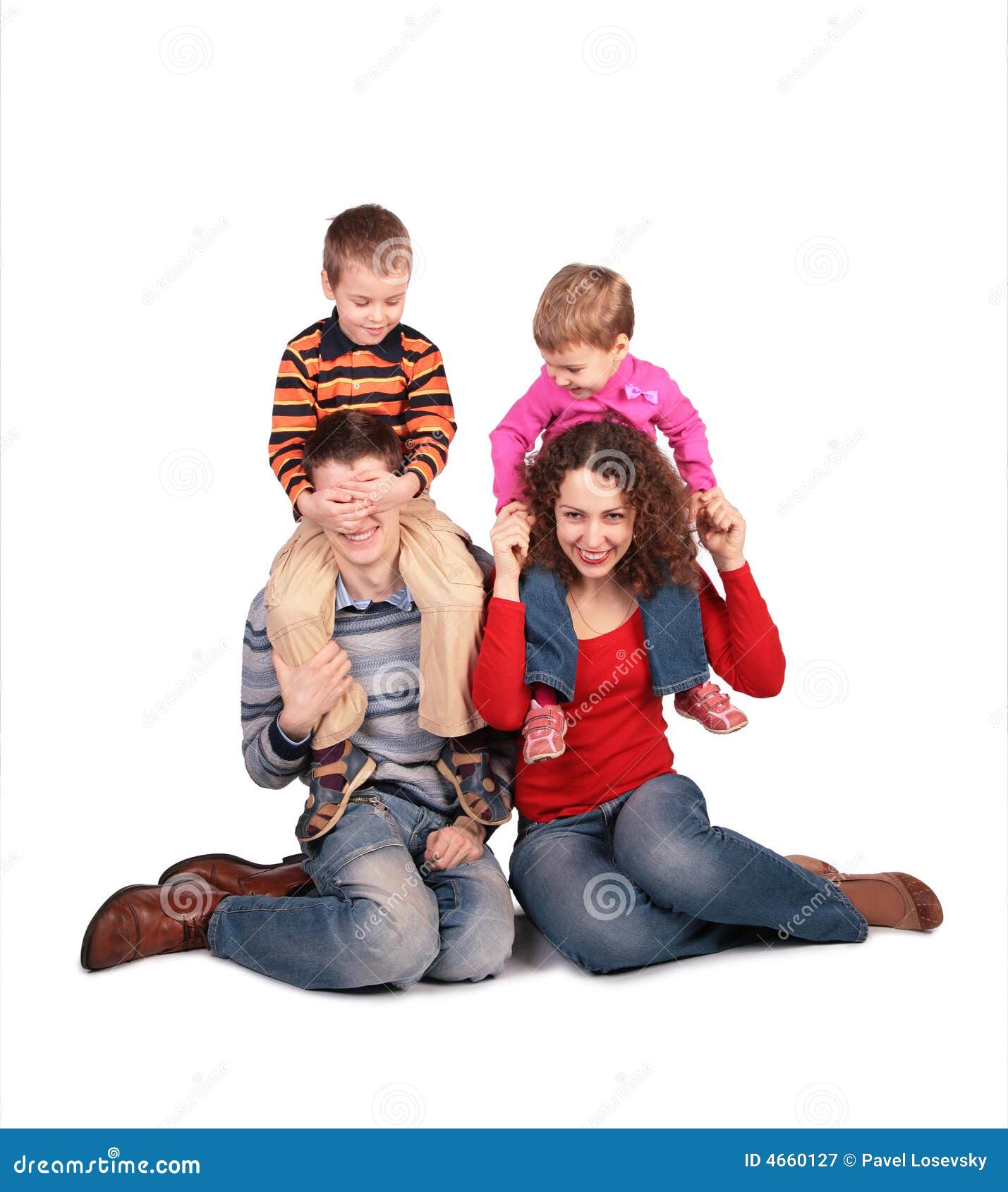 Parents Sit with Children on Shoulders Stock Image - Image of infant ...