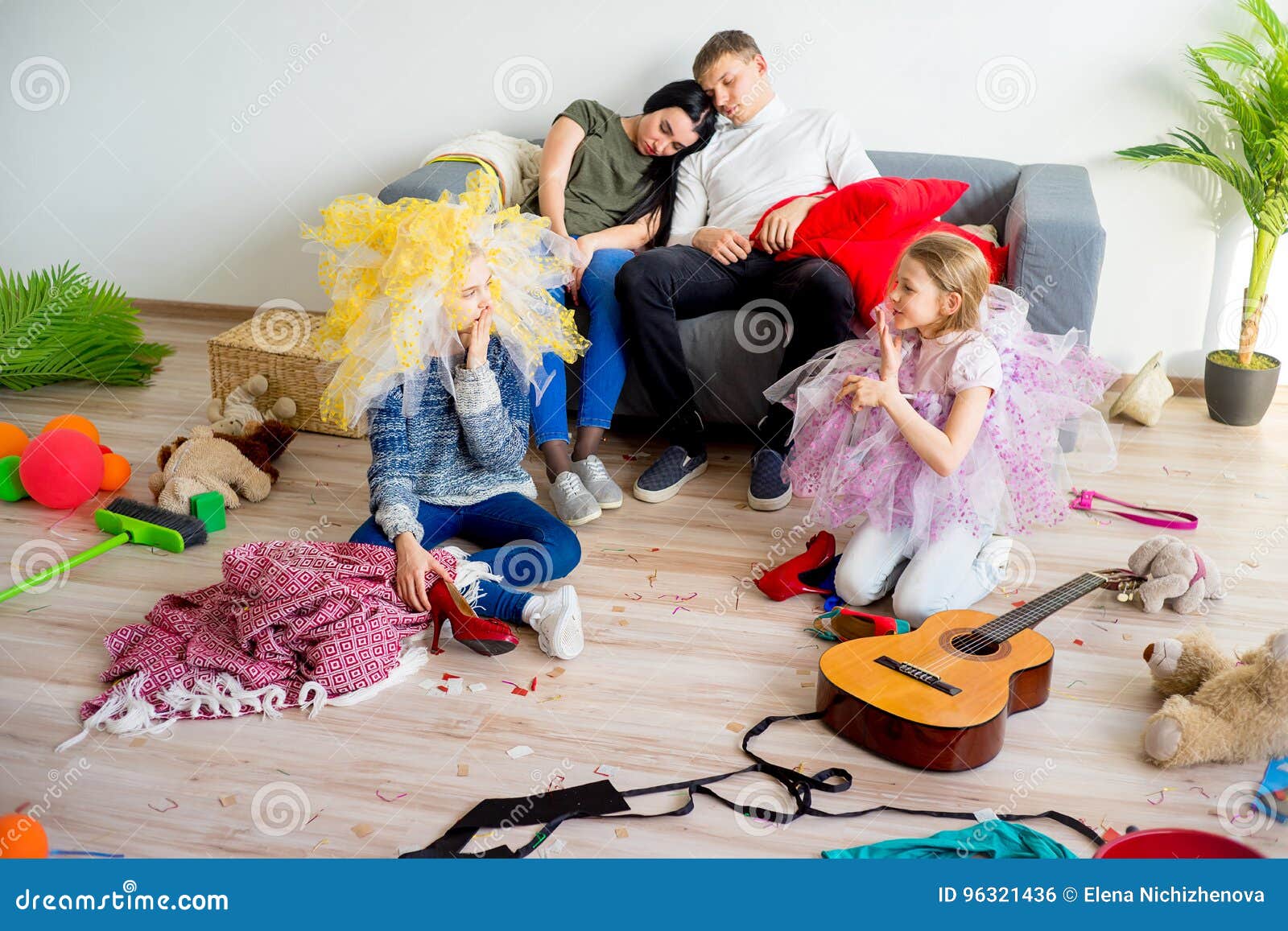 Parents Sleeping in a Middle of a Mess Stock Photo - Image of house ...