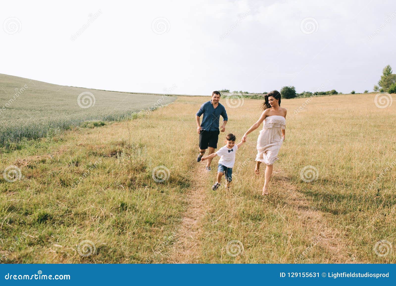 Parents and Son Running on Path Stock Image - Image of relationship ...