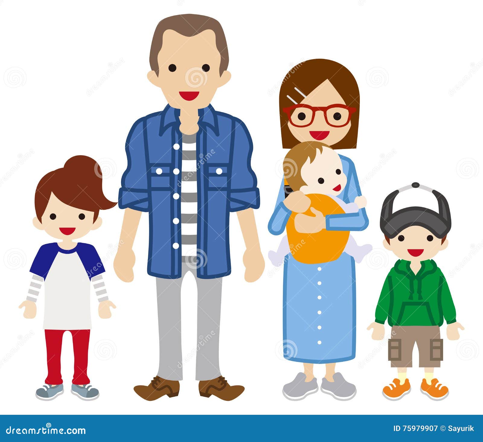 Parents and Three Children stock vector. Illustration of daughter ...