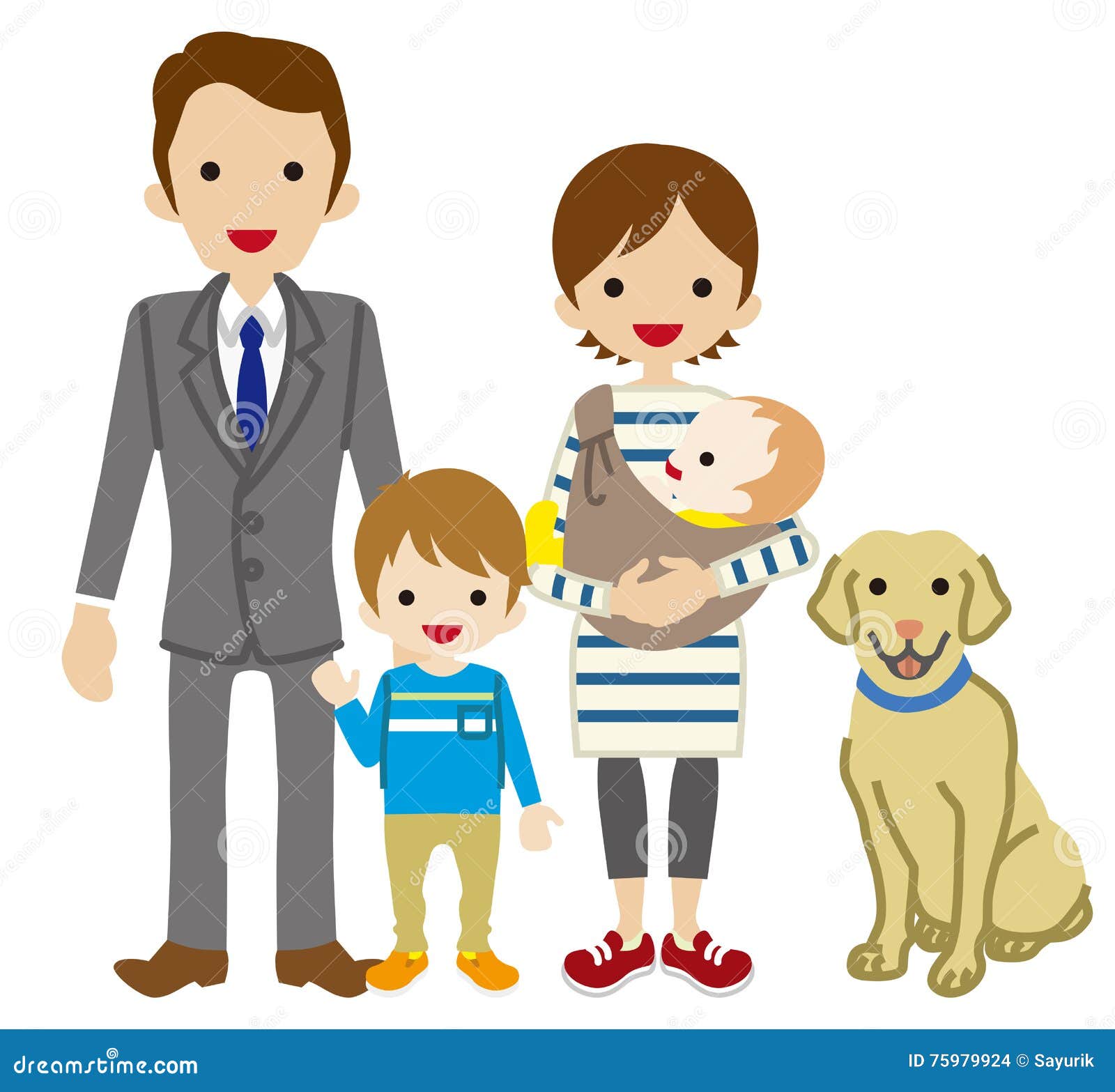 Parents and Two Children with Dog - Son Stock Vector - Illustration of ...