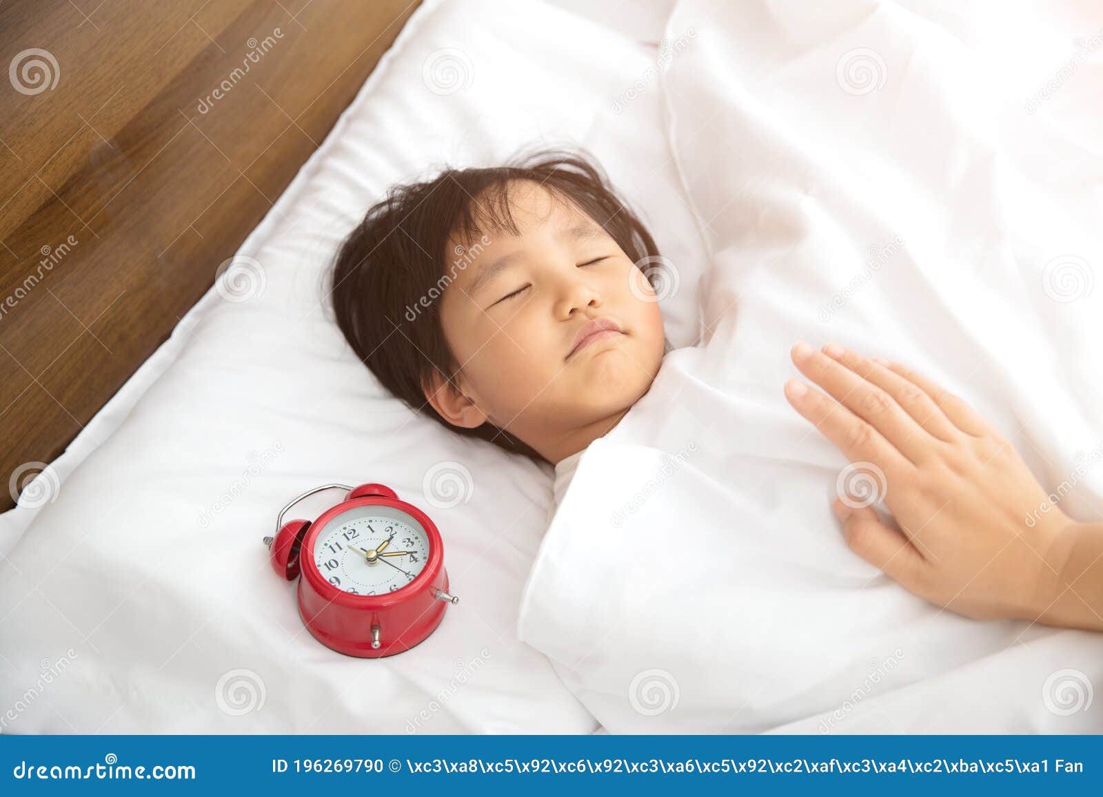 Parents Wake Up Sleeping Children Stock Photo - Image of quilt, looking ...