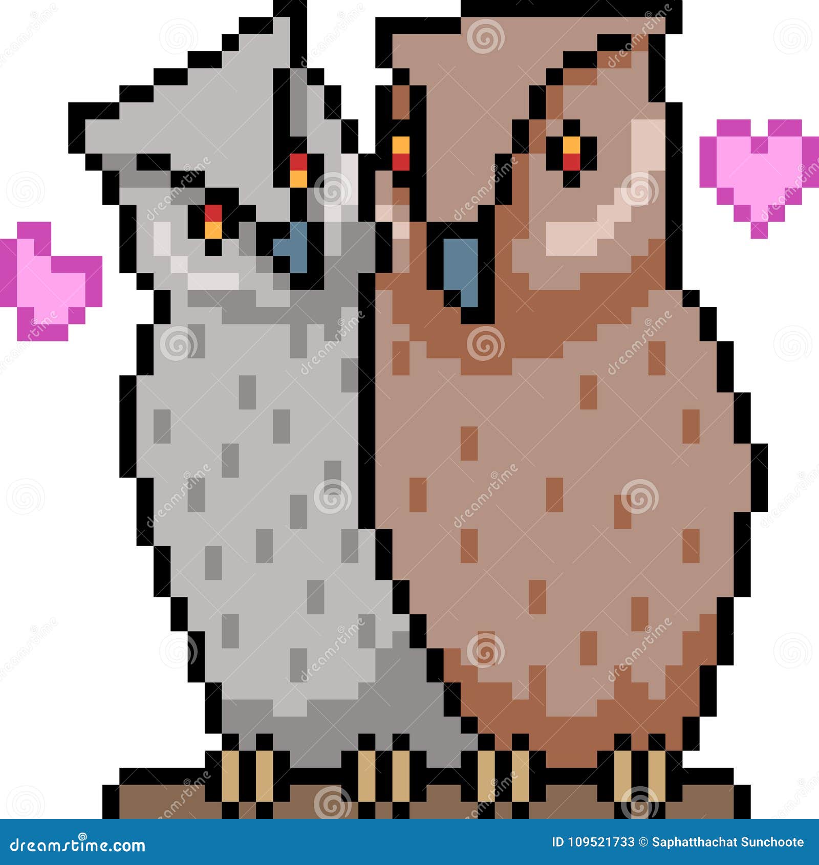 Pares Del Búho Del Arte Del Pixel Del Vector Ilustración del Vector ...