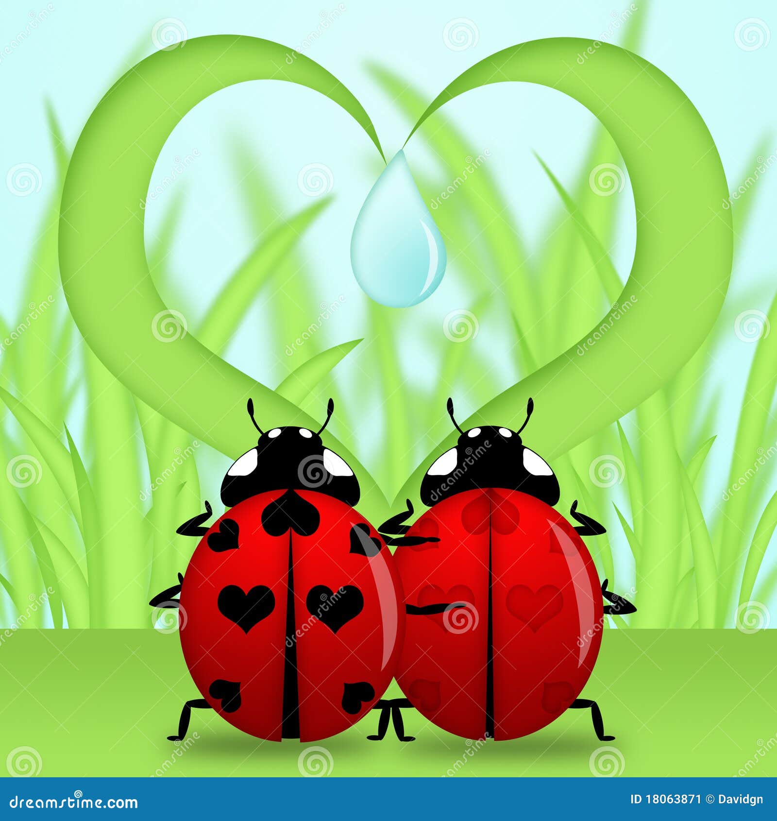 Pares Do Ladybug Sob a Grama Da Forma Do Coração Ilustração Stock ...