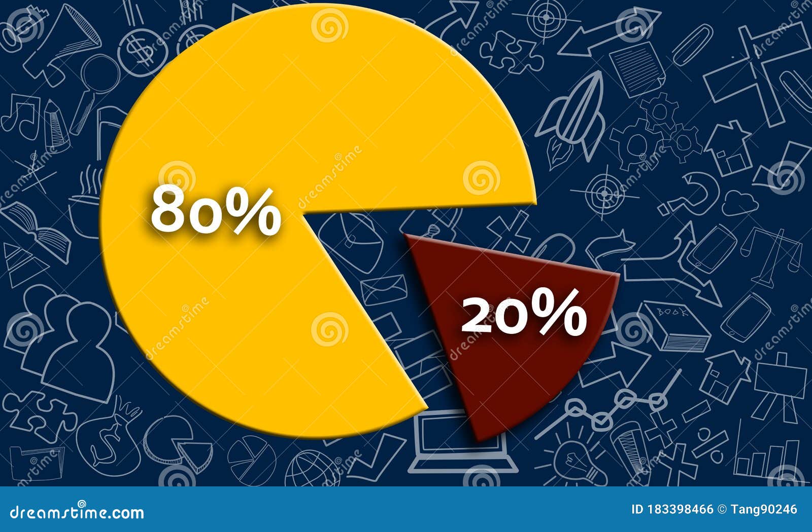 Pareto Pie Chart 3d Icon. Green Circle Is 80 Percent Achievement And ...