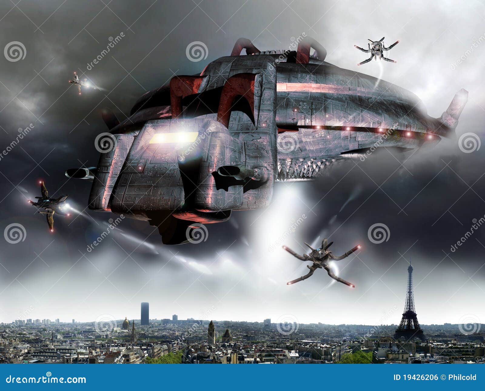 Paris alien invasion stock illustration. Illustration of engine - 19426206