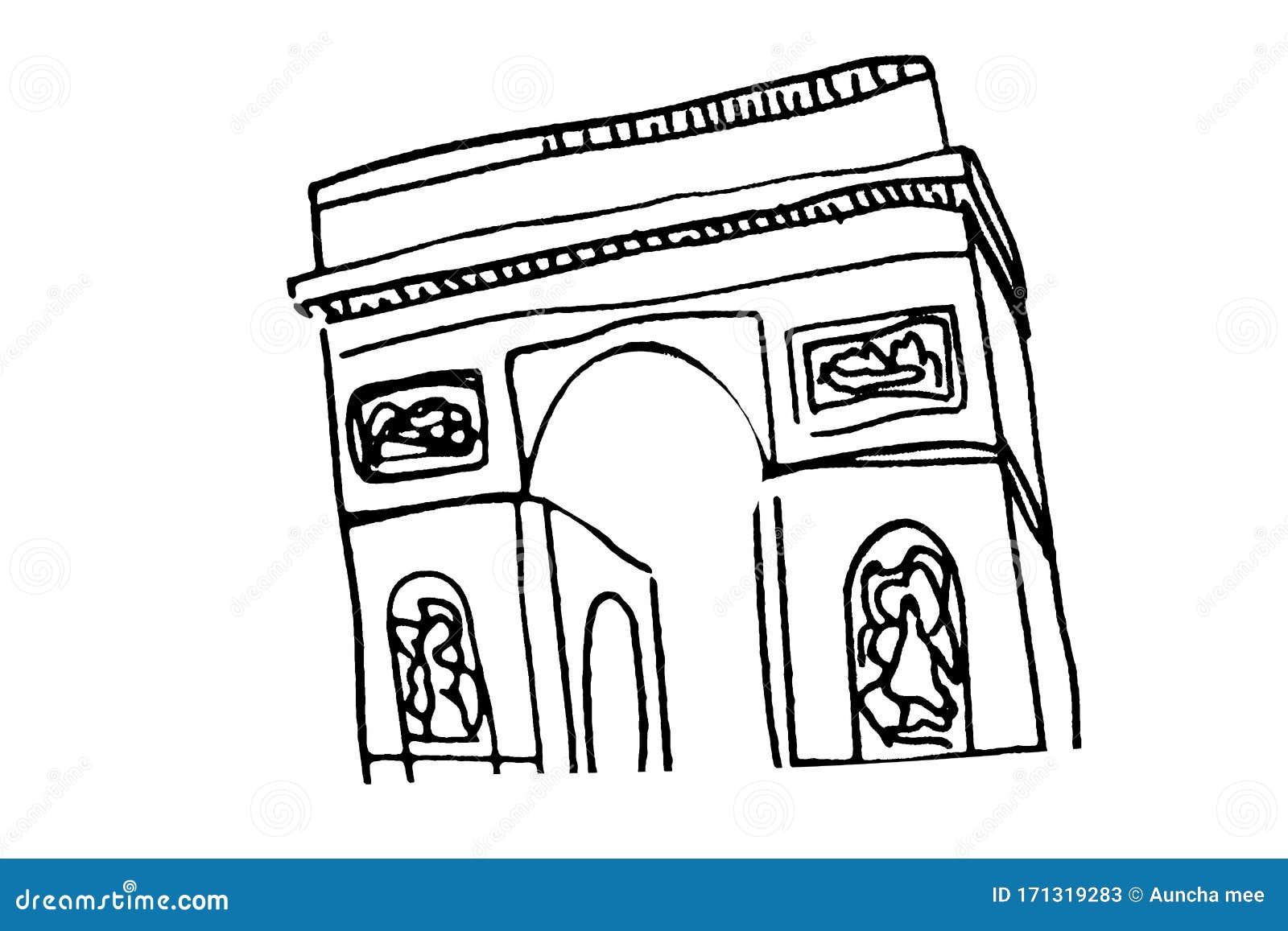Paris Arch of Triumph Sketch . Hand Drawn Illustration Design Stock ...