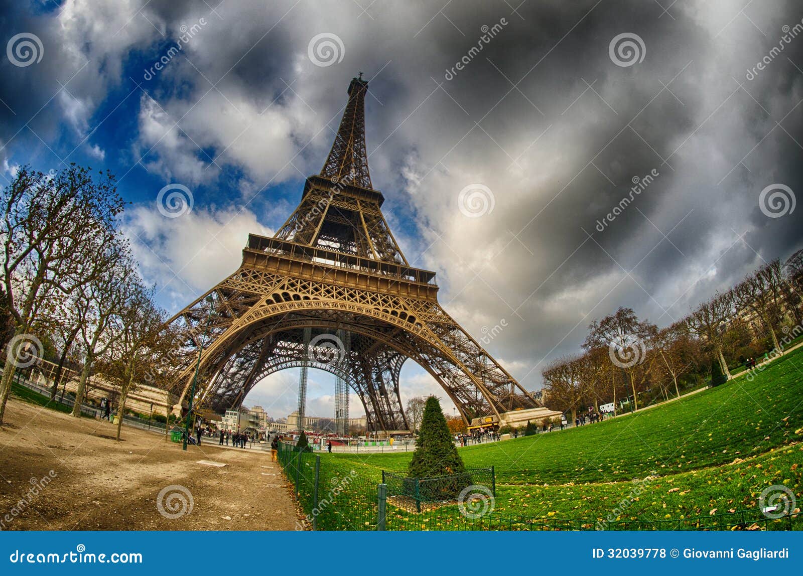 Paris. Beautiful Wide Angle View of Eiffel Tower in Winter Season Stock ...