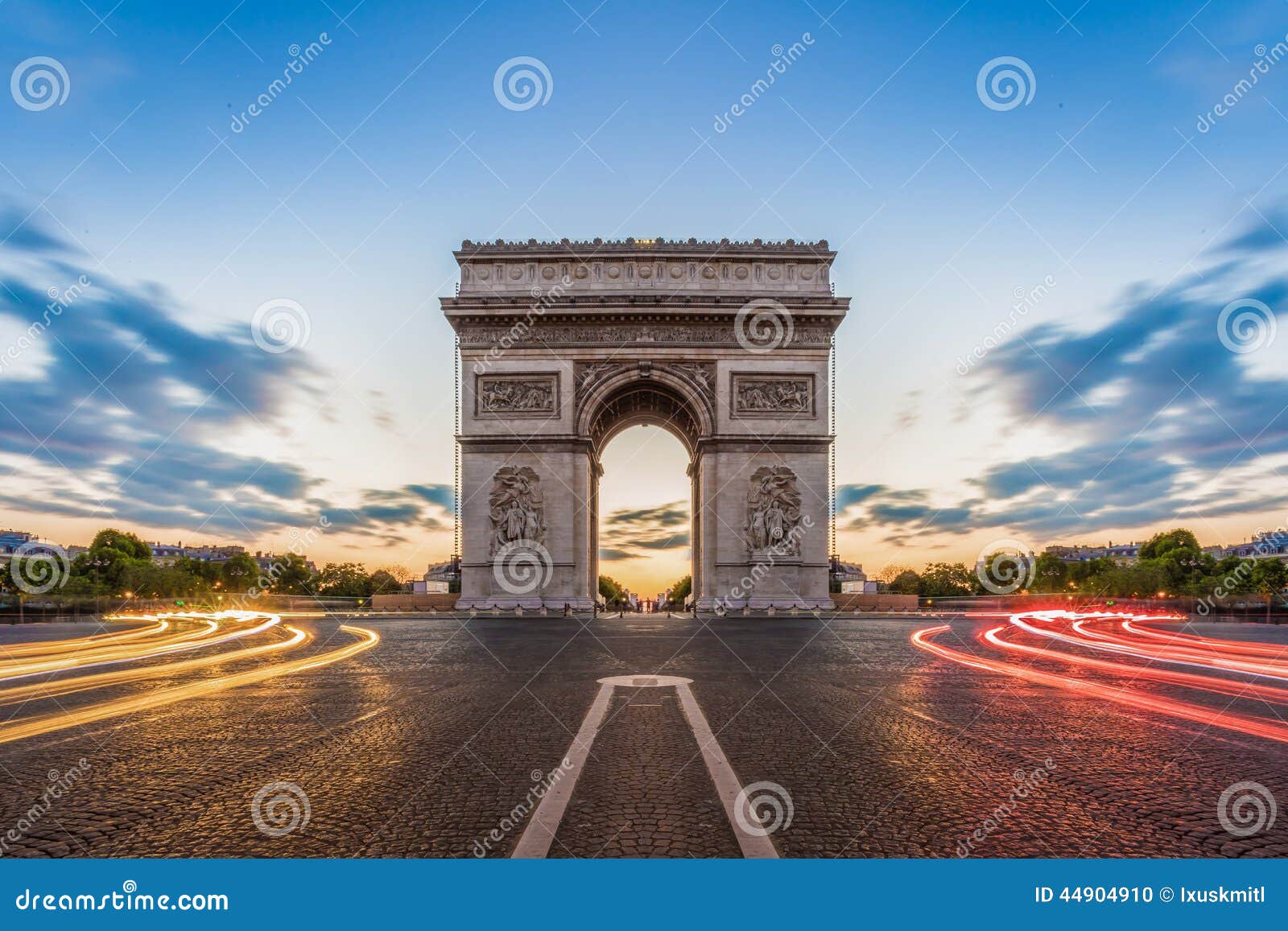 Paris, Champs-Elysees at Night Stock Photo - Image of monument, europe ...