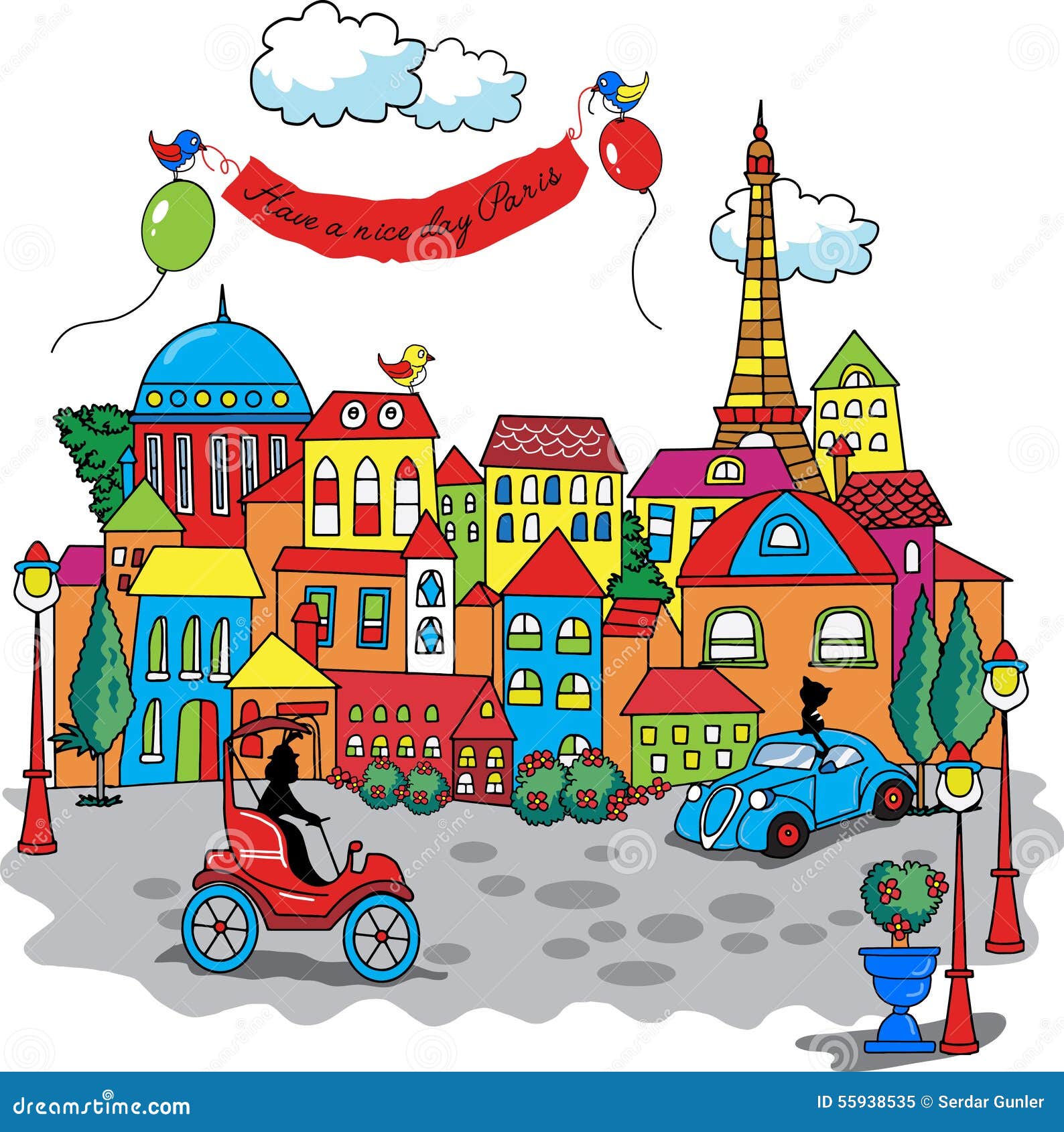 Paris city cartoon stock vector. Illustration of vector - 55938535