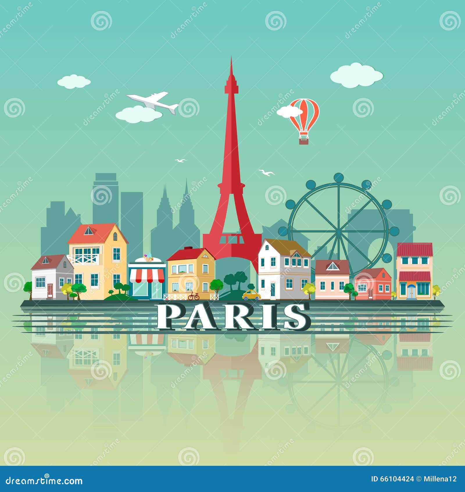 Paris City Landscape. Flat Design Illustration Stock Vector ...