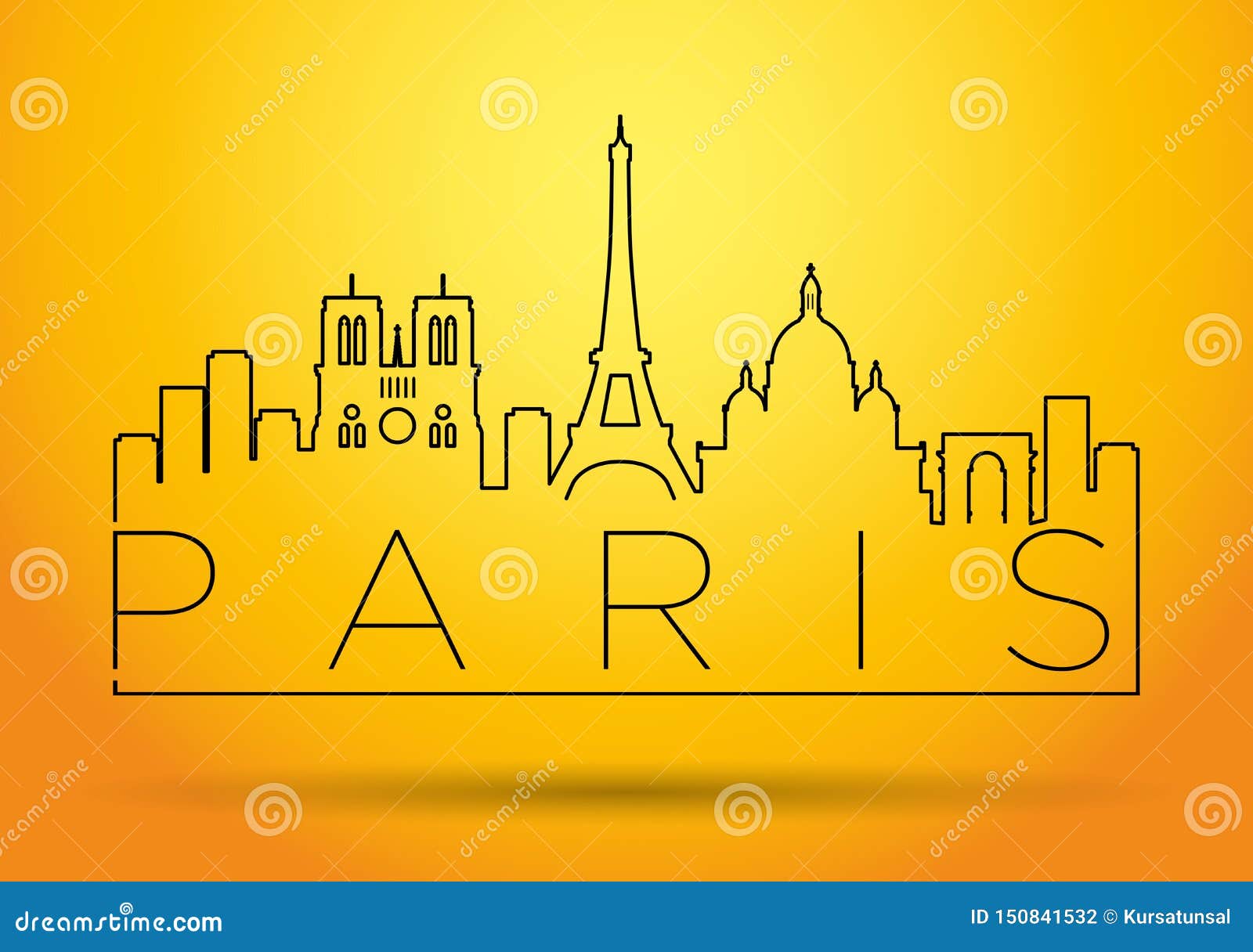 Paris City Line Silhouette Typography Design Stock Vector ...