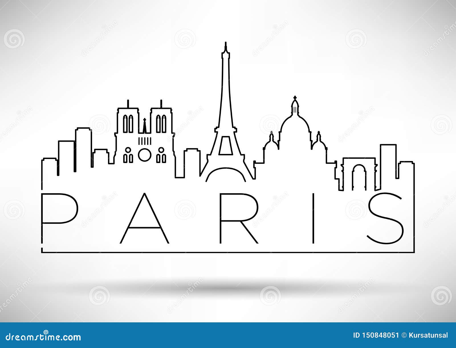 Paris City Line Silhouette Typography Design Stock Illustration ...