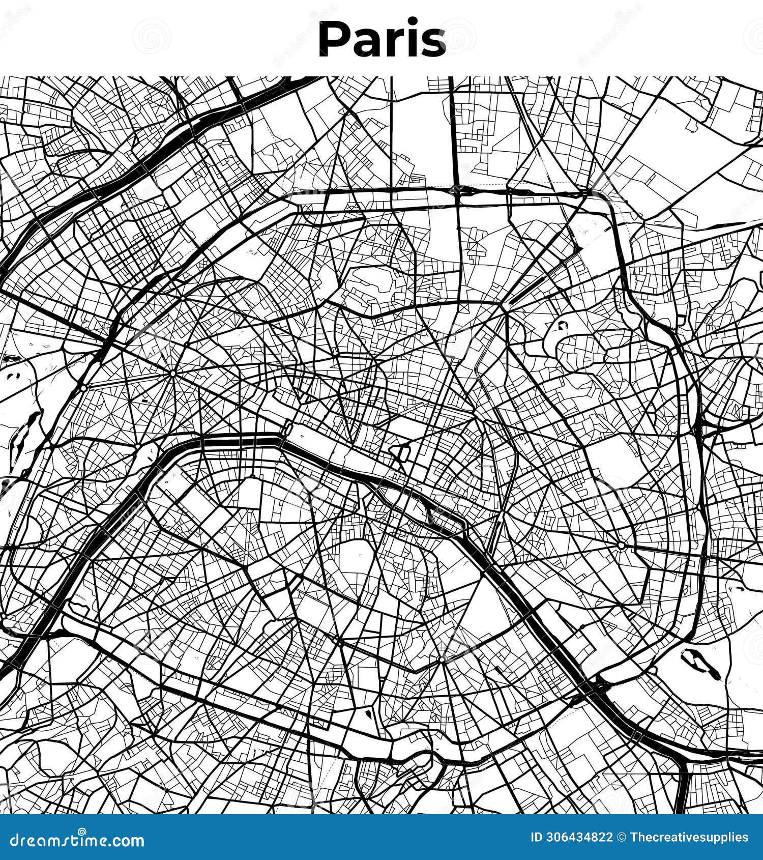 Paris City Map, Cartography Map, Street Layout Map Stock Vector ...