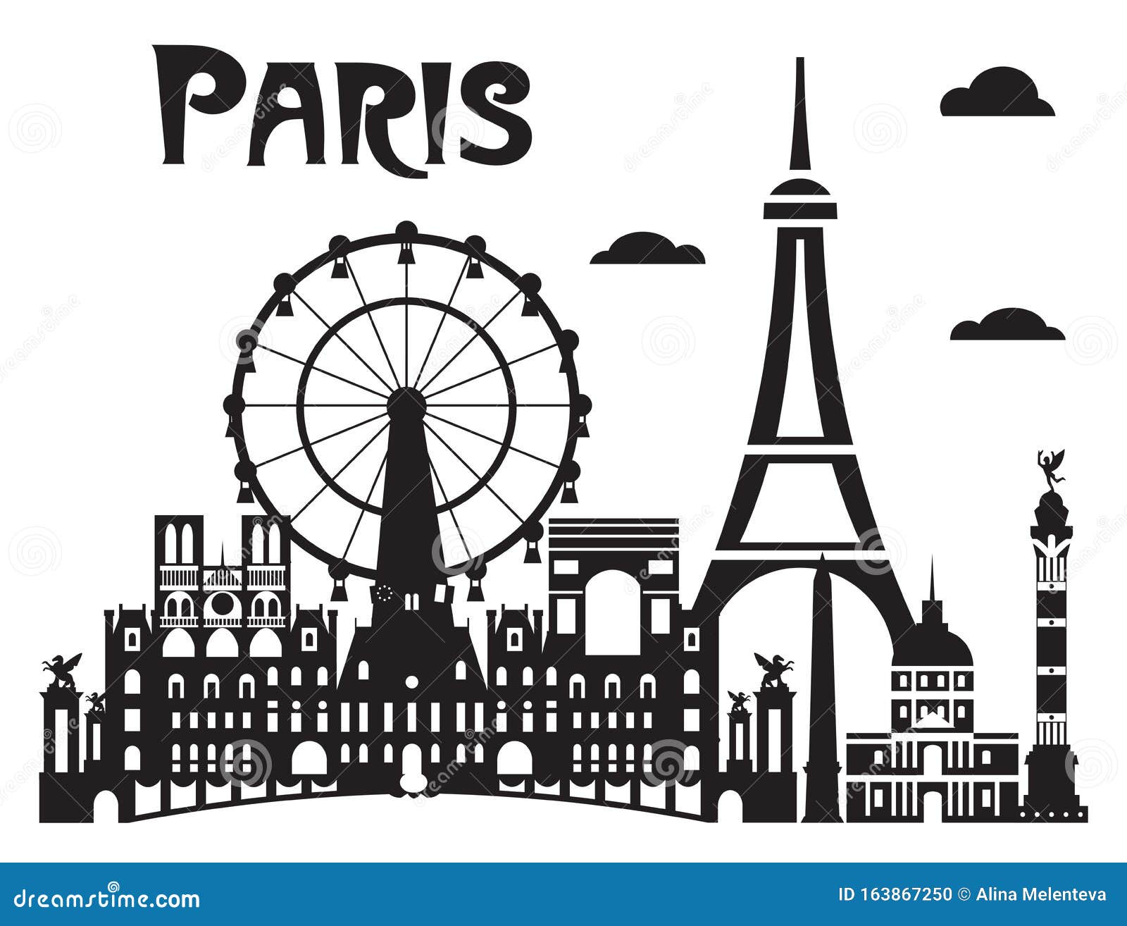Paris Skyline With National Famous Landmarks Vector Illustration ... Paris Skyline With National Famous Landmarks Vector Illustration ...