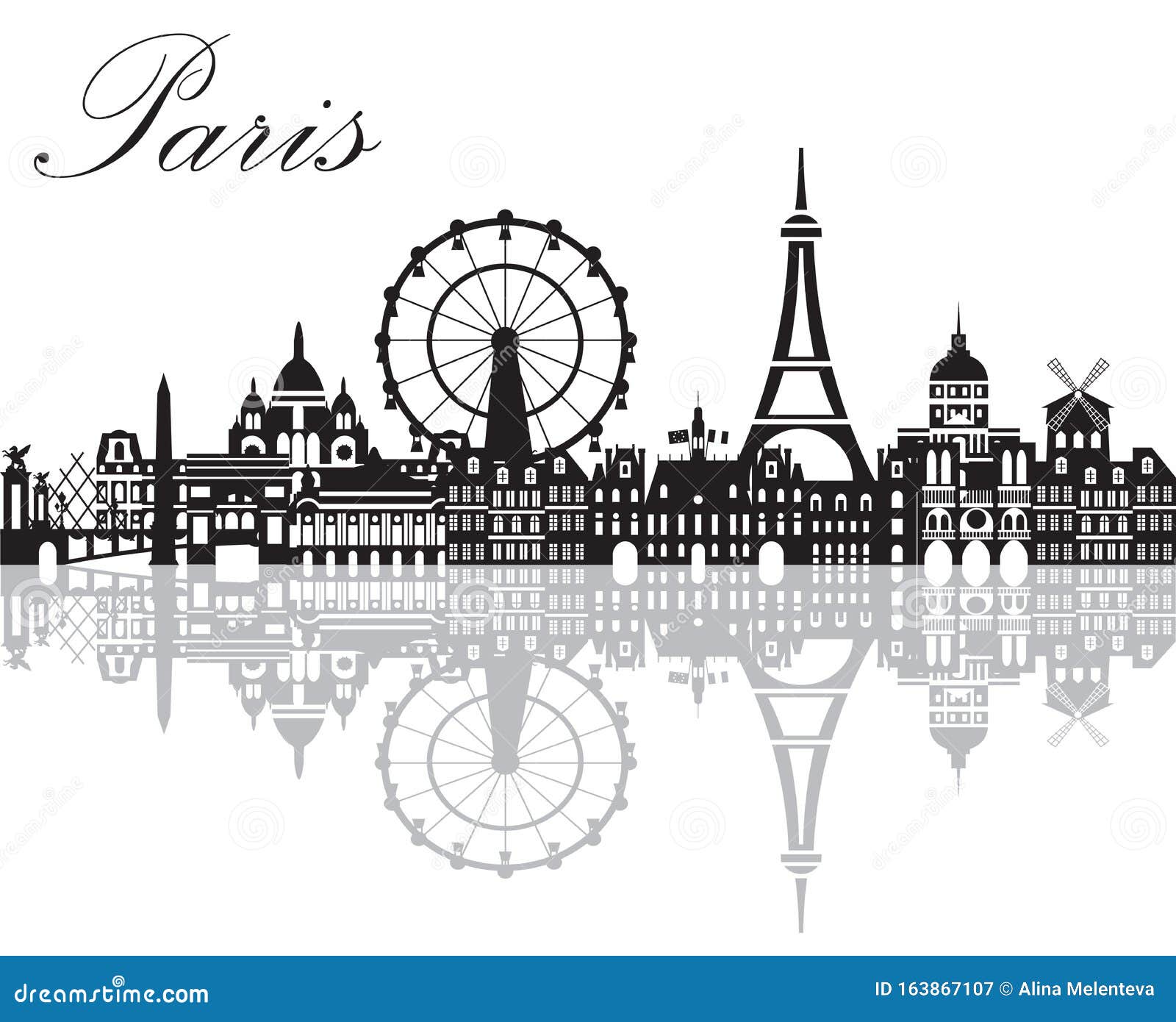 Paris Skyline With National Famous Landmarks Vector Illustration ... Paris Skyline With National Famous Landmarks Vector Illustration ...