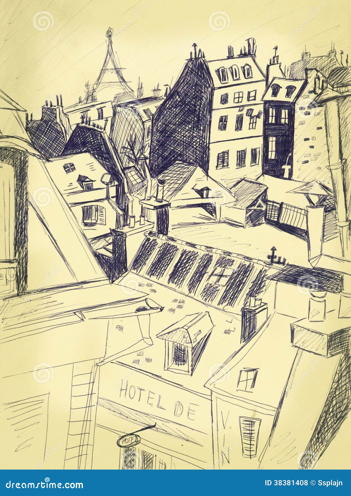 Paris Rooftops. Vector Sketch, Line Drawing | CartoonDealer.com #133397069